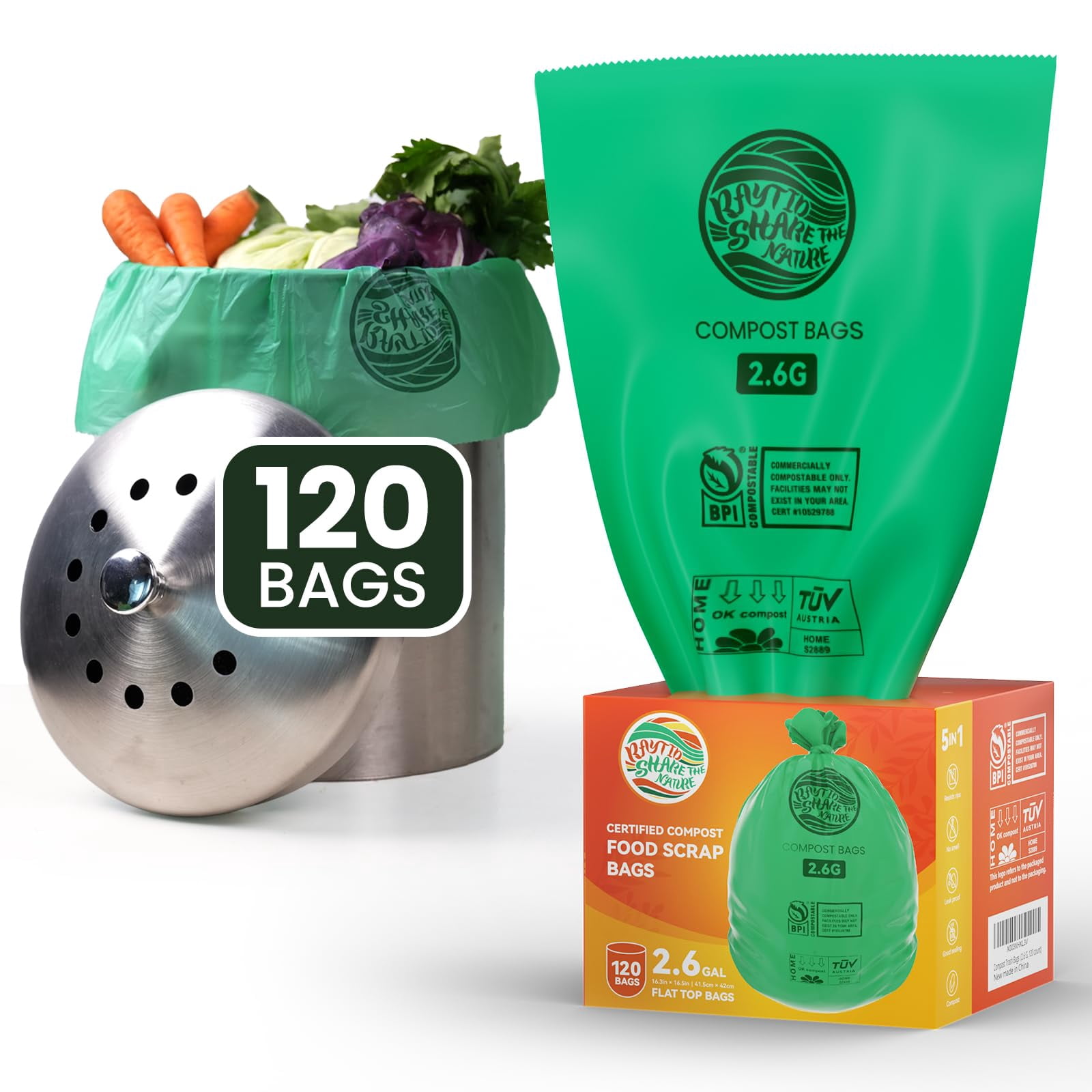 RAYTID Compostable trash Bags OKA4 2.6 Gallon Compost Bags Countertop ...