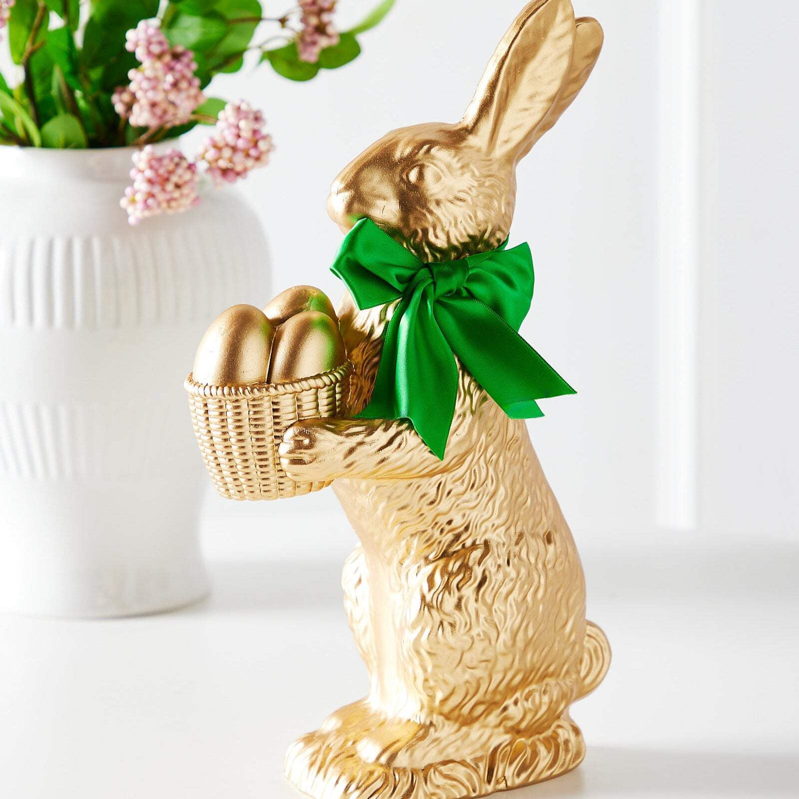 RAZ Imports 14" Spring Renewal Gold Resin Easter Bunny Rabbit with Egg ...
