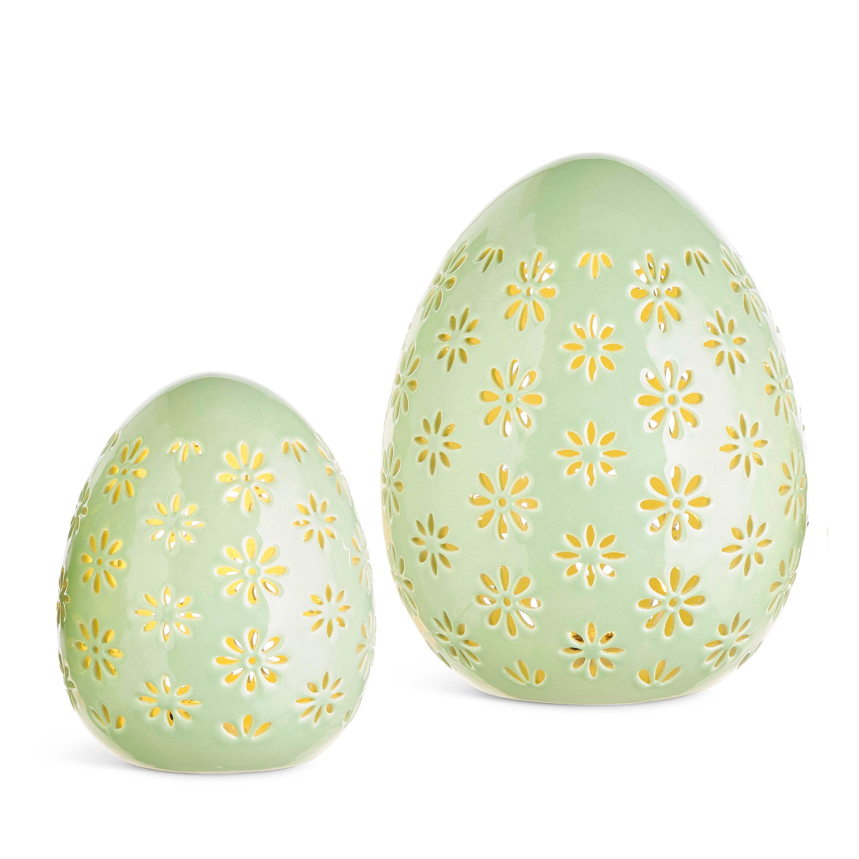 RAZ Imports Pastel Green 7.25" and 5.5" Lighted Porcelain Spring Easter ...