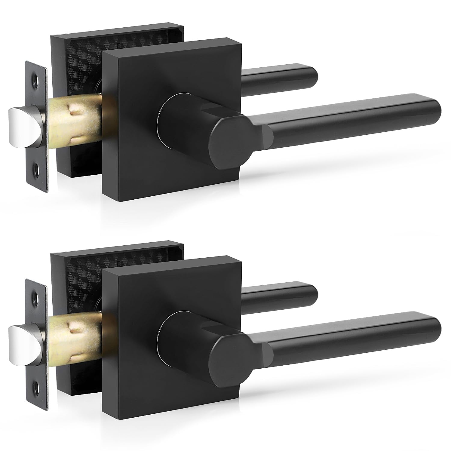 RAZCC Passage Door Handles, 2 Pack Square Black Interior Door Handles ...