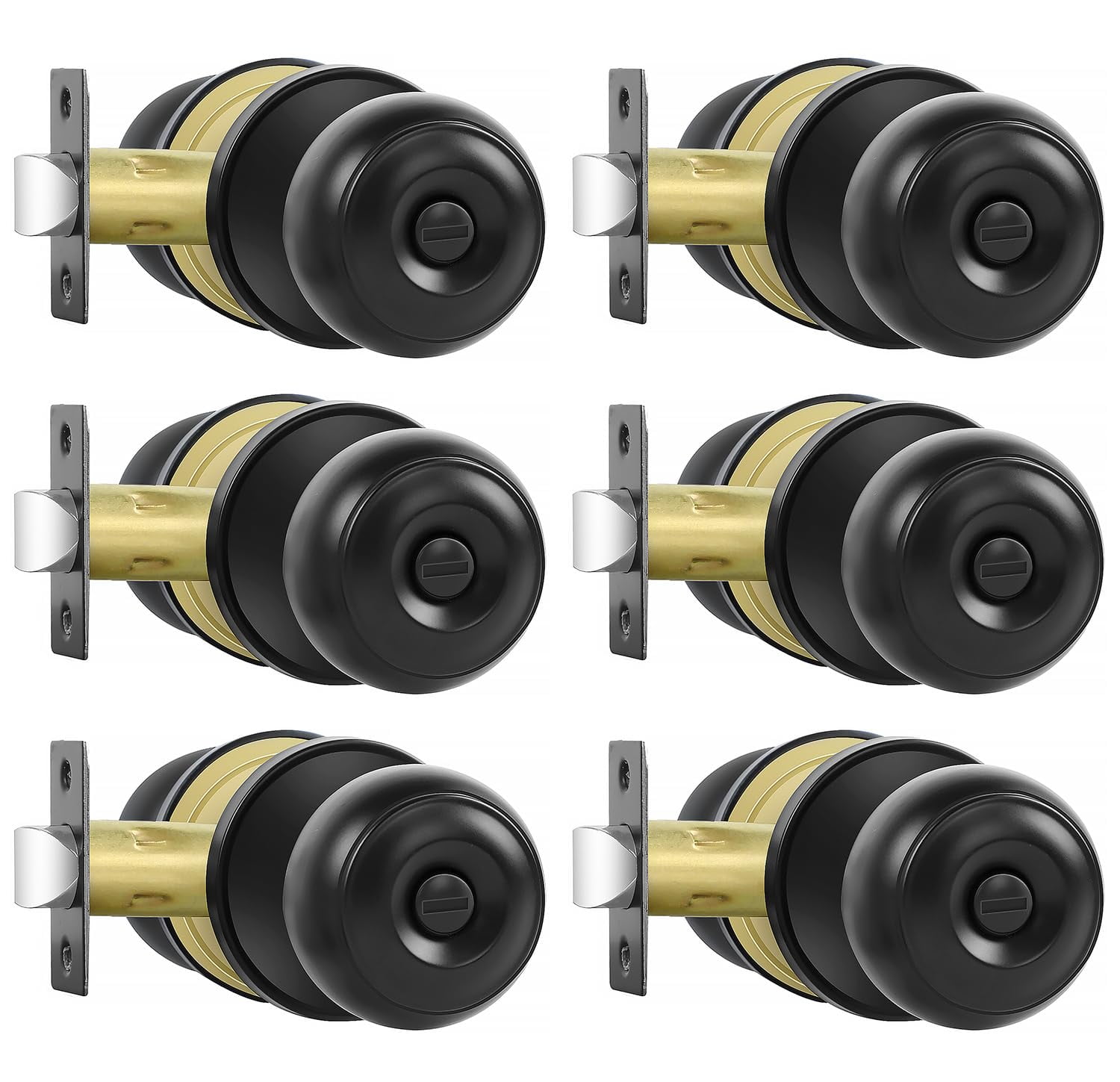 RAZCC Privacy Door Knobs, 6 Pack Matte Black Door Knobs with Lock, Bed and Bath Door Knob ...