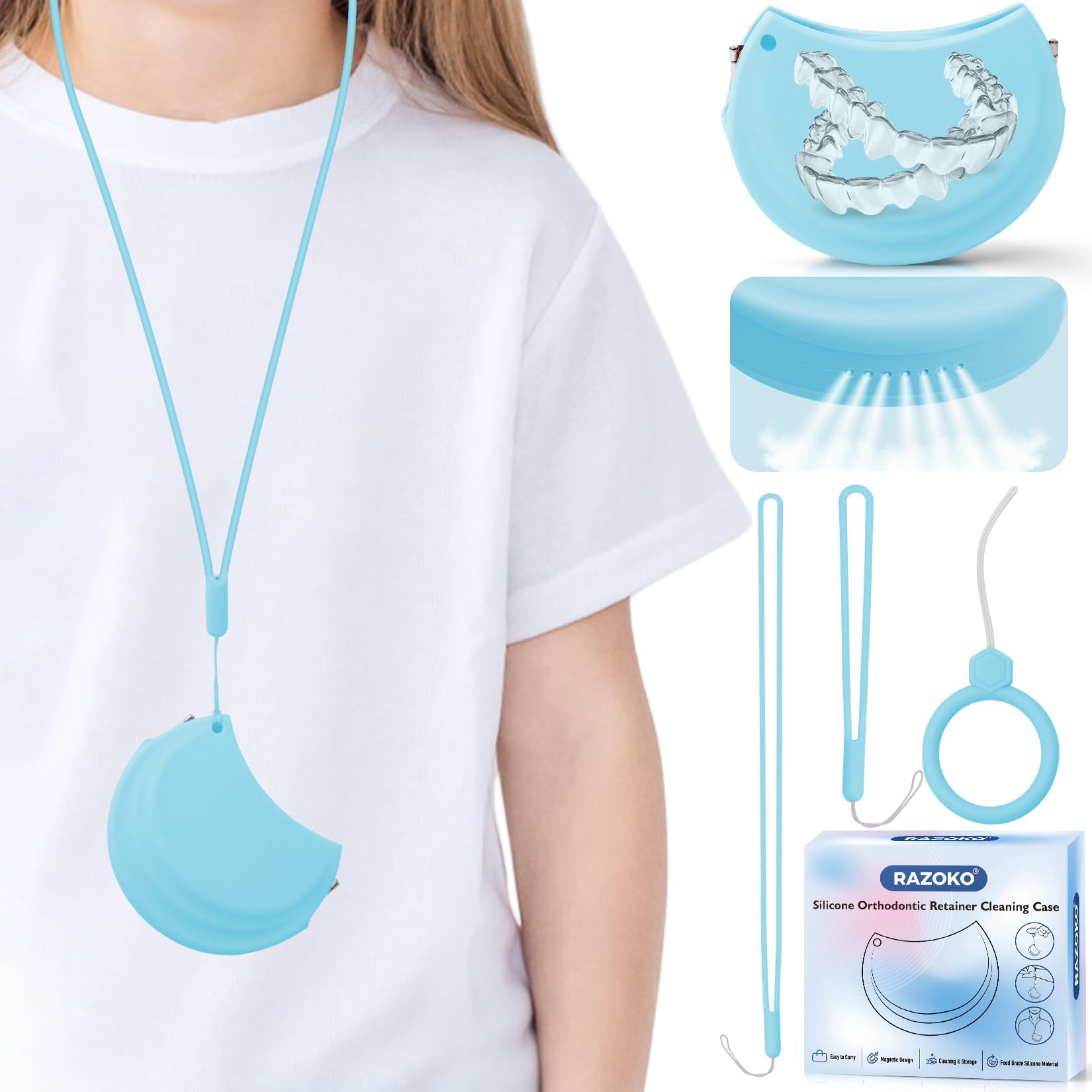 RAZOKO Silicone Retainer Case AIF9 with 3 Lanyard Cute Aligner Case ...
