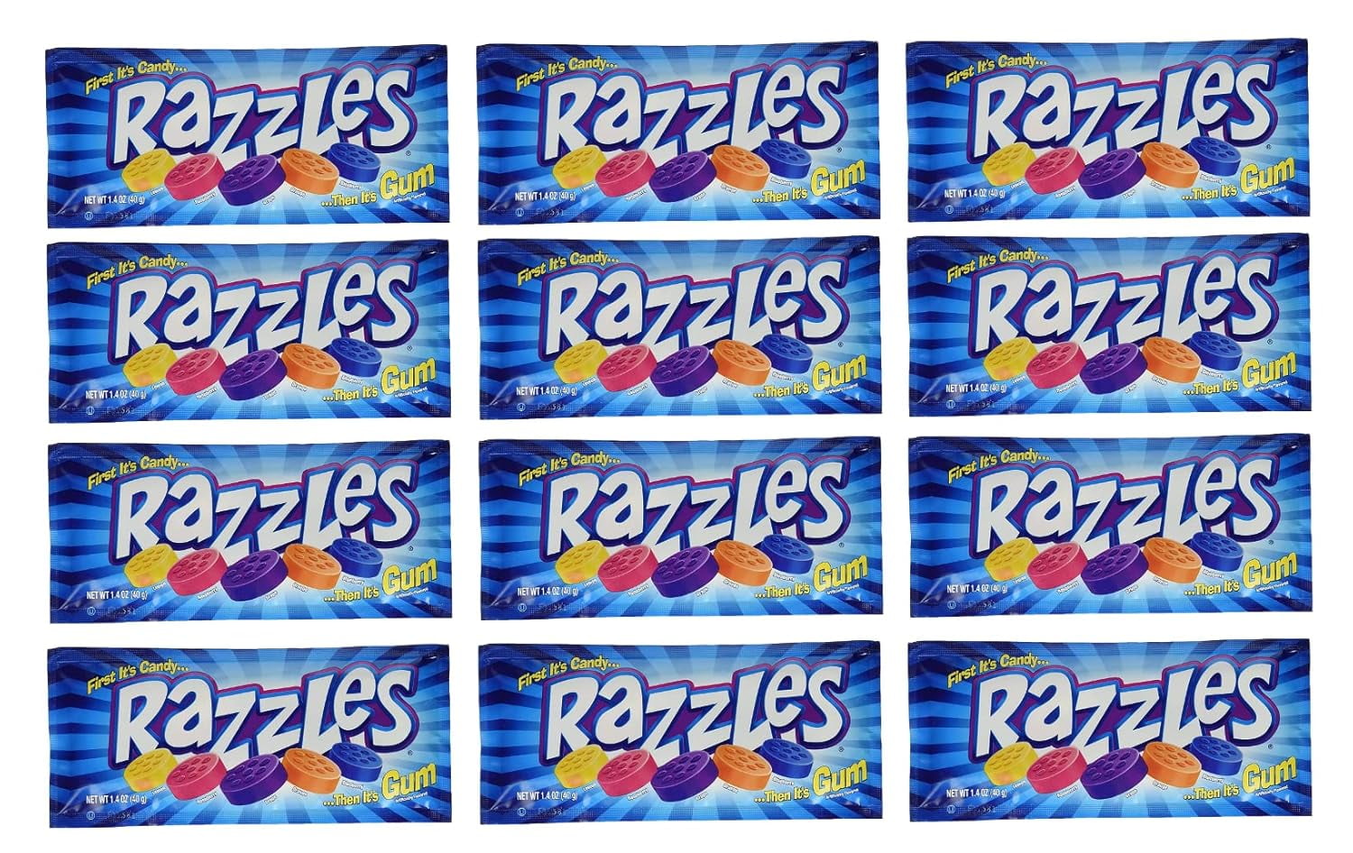 RAZZLES Gum Candy - Original, Sour, Tropical - 1.40 Ounce Pouches ...