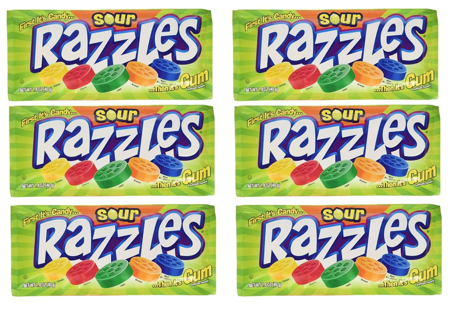 RAZZLES Gum Candy - Original, Sour, Tropical - 1.40 Ounce Pouches ...