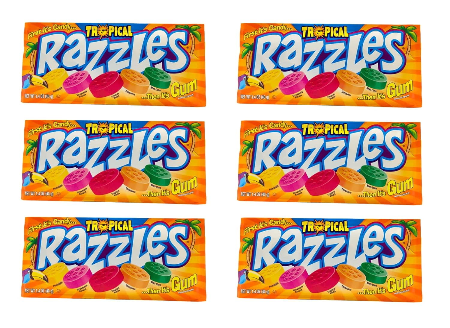 RAZZLES Gum Candy - Original, Sour, Tropical - 1.40 Ounce Pouches ...