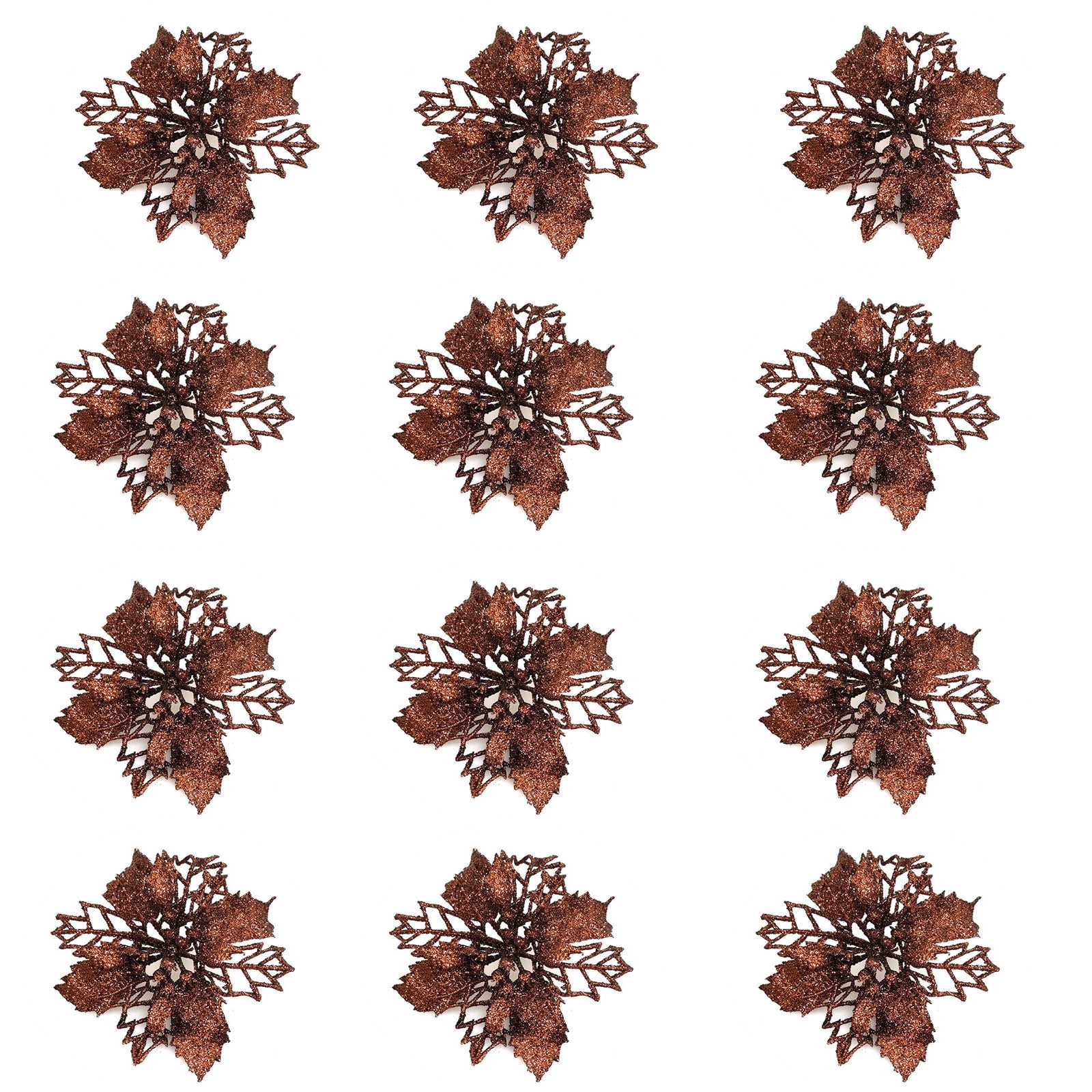 RBCKVXZ 12Pcs 15cm/5.9" Christmas Flowers with Clips Glitter Christmas Tree Ornaments for Xmas ...