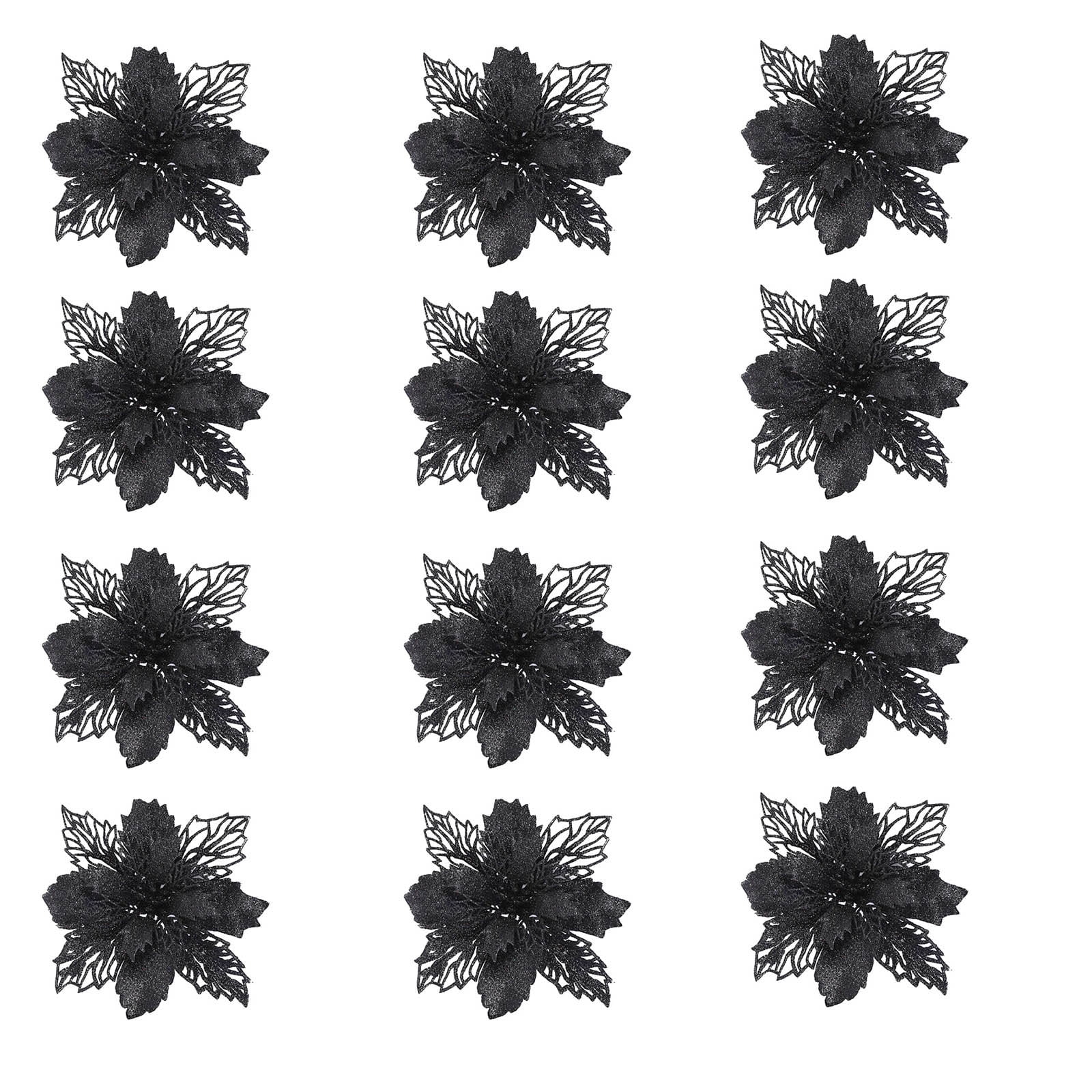 RBCKVXZ 12Pcs 15cm/5.9" Christmas Flowers with Clips Glitter Christmas Tree Ornaments for Xmas ...