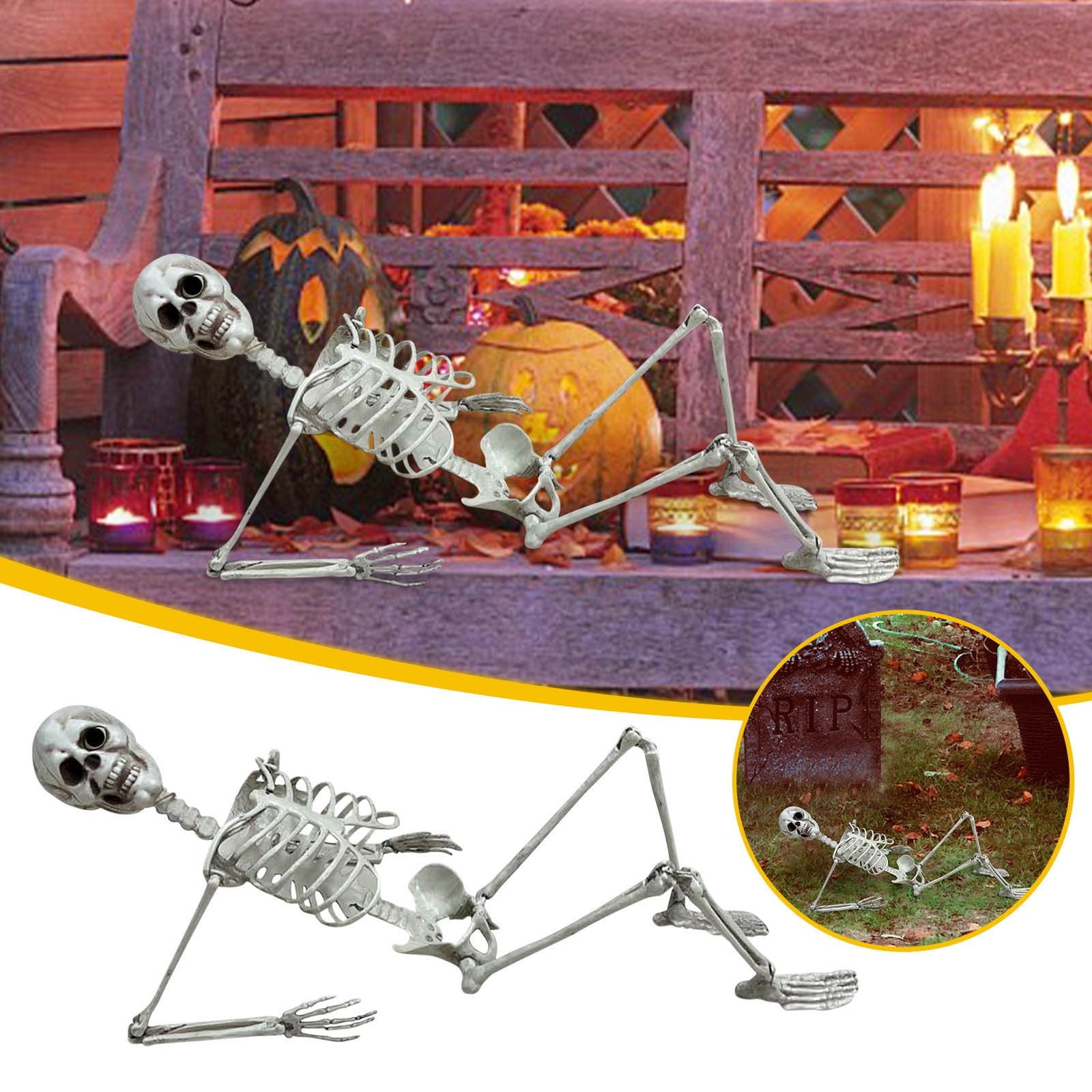 RBCKVXZ 35.4" Posable Halloween Skeleton Full Size Skull Body ...