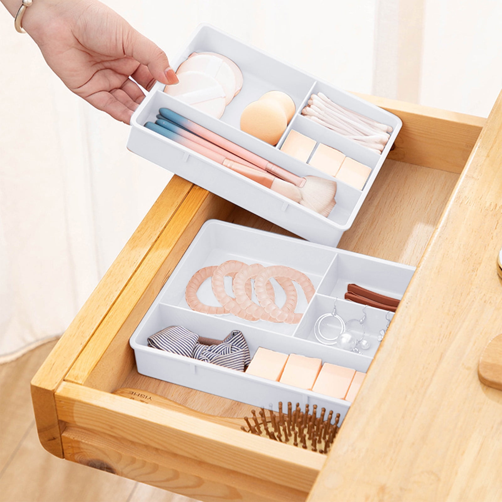 RBCKVXZ Desk Drawer Organizer Tray with 4 Compartments - Multi-Purpose ...