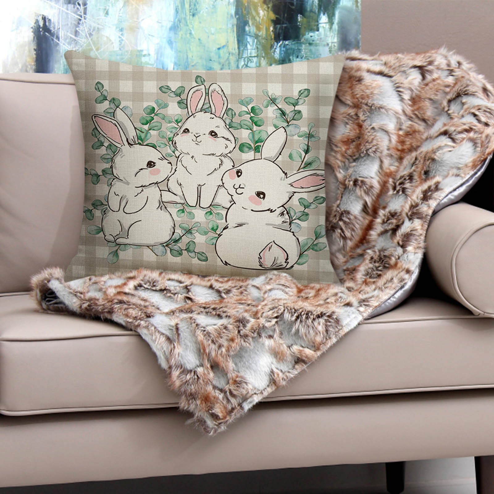 Vixolx Happy Easter Plaid Rabbit Throw Pillow Cover, 18 x 18 Inch Hello ...