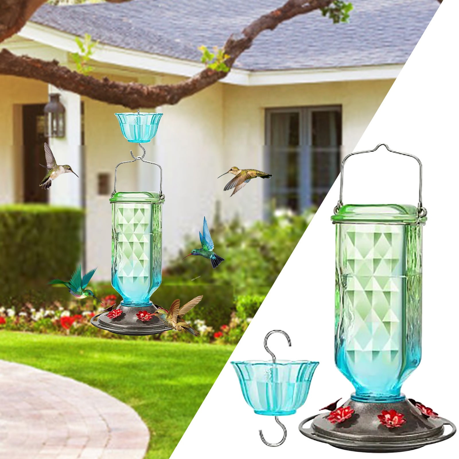RBCKVXZ Glass Hummingbird Feeder for Outdoors Hanging, 16 OZ Humming ...