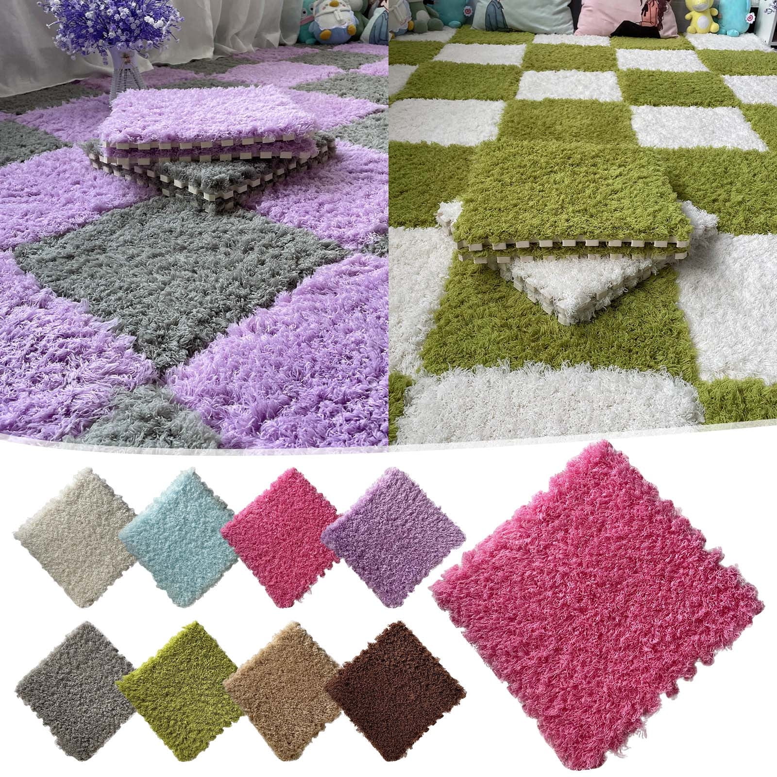 RBCKVXZ Velvet Foam Patchwork Rugs, 12x12in Fluffy Square Interlocking Carpet Tiles, Puzzle ...
