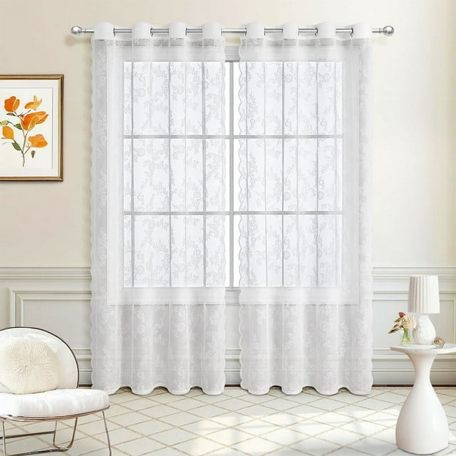 RBCKVXZ White Sheer Linen Lace Curtains - 39 x 98 inch Length One ...
