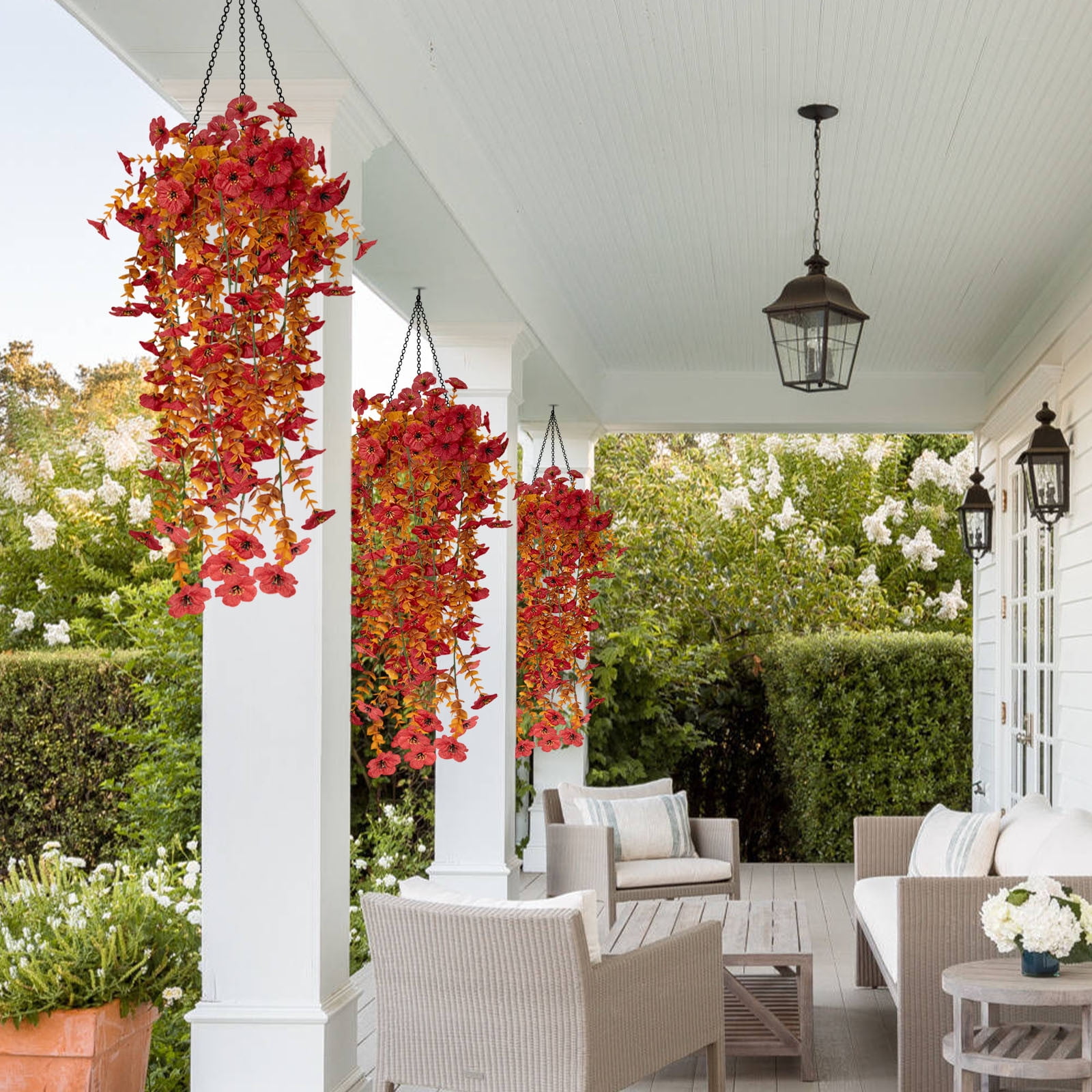 RBCKXVZ Red Artificial Hanging Flowers, UV Resistant Fake Plastic Faux ...