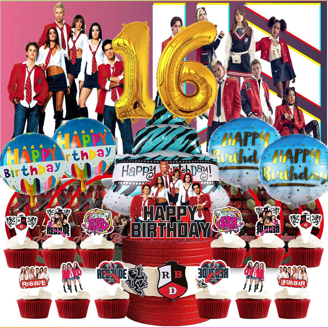 RBD Rebelde 16th Tableware Balloons Cake Toppers Backdrop Banner ...