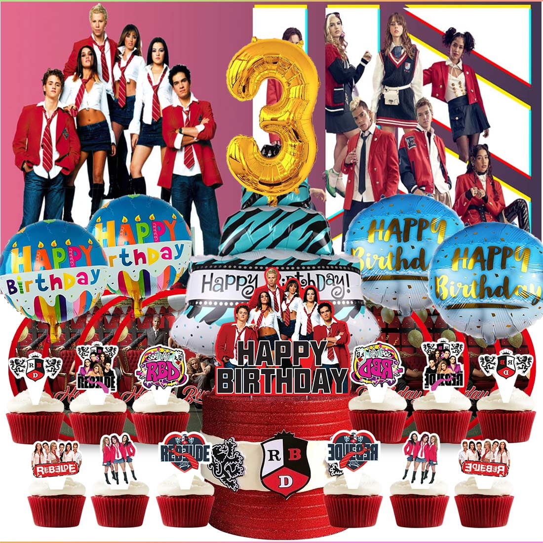 RBD Rebelde 3rd Tableware Balloons Cake Toppers Backdrop Banner ...