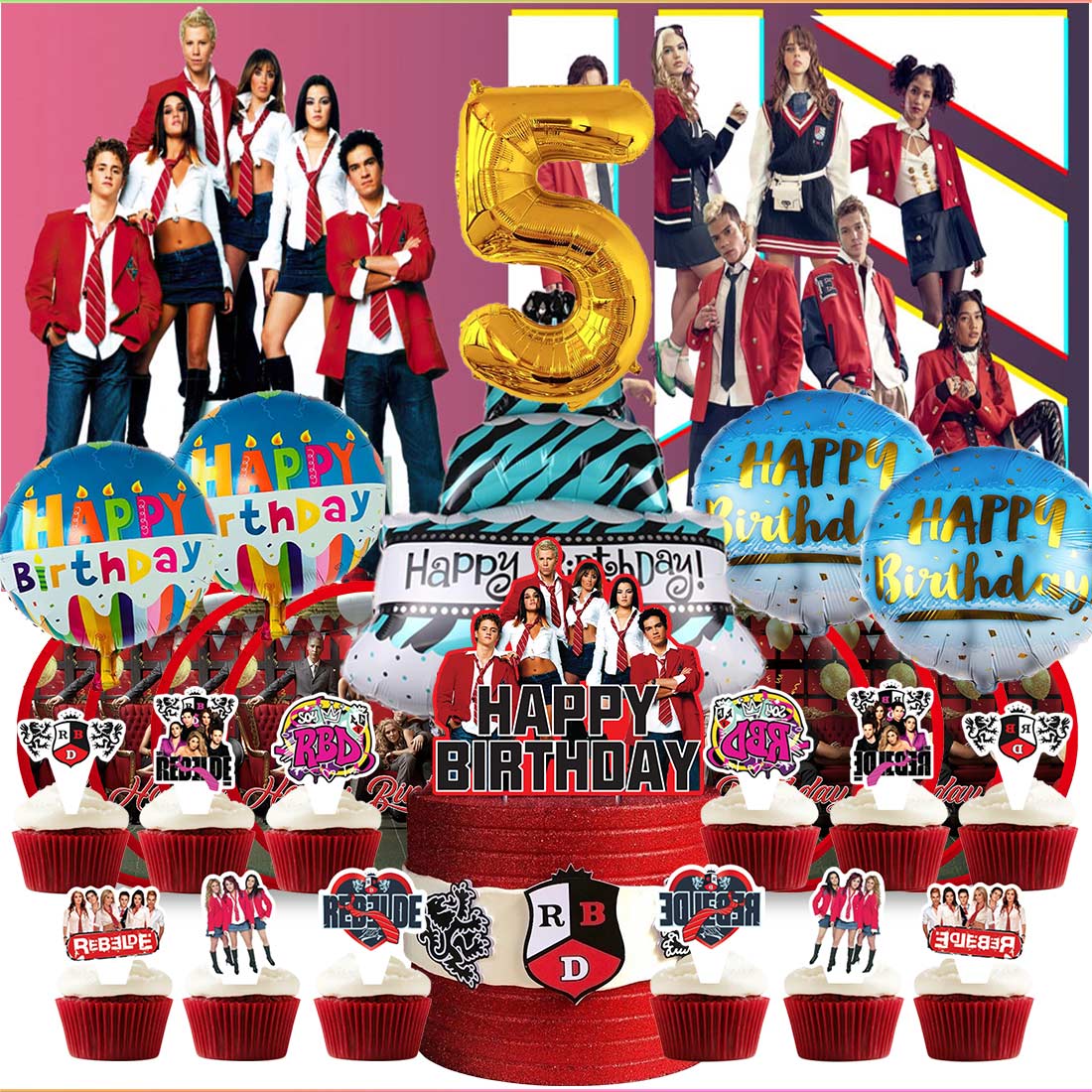 RBD Rebelde 5th Tableware Balloons Cake Toppers Backdrop Banner ...