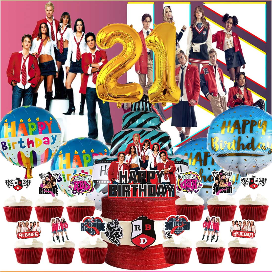 RBD Rebelde Party Supplies Decor 21th Kit Balloons Birthday Cake Topper ...