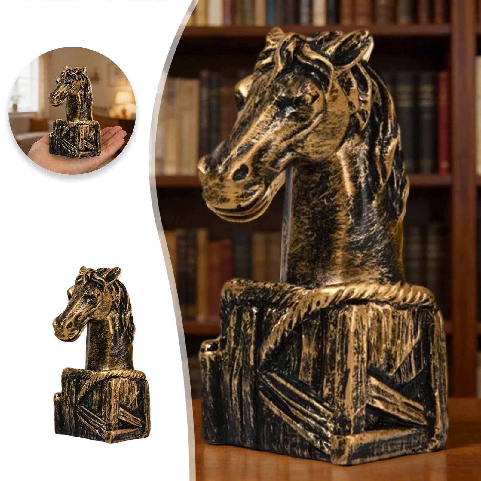RBER Animal Horses Head Sculpture Retro Resin Feng Shui Horses Statue ...