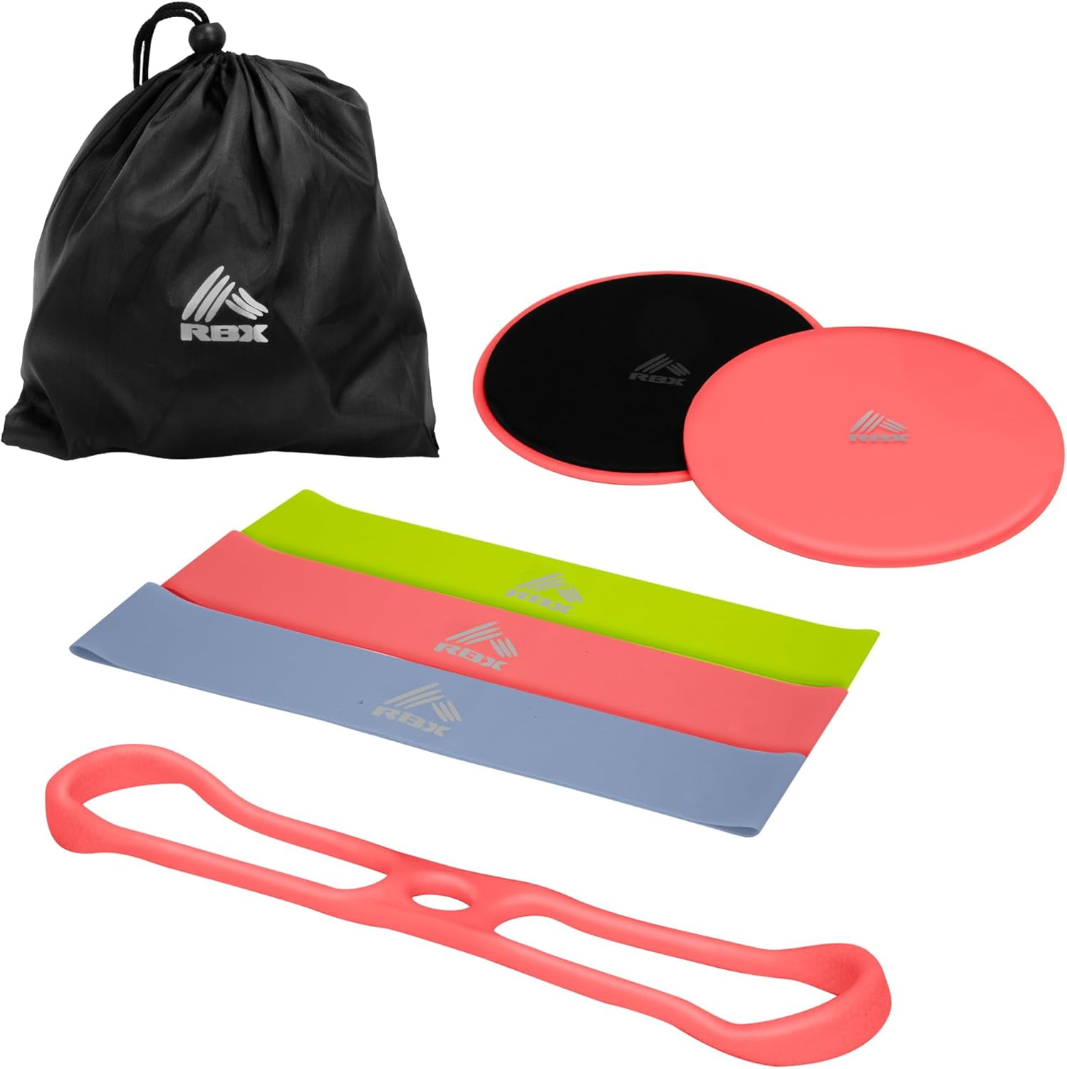 RBX 5-Piece Home Gym Workout Kit - 3 Resistance Bands, Figure 8 Tube ...