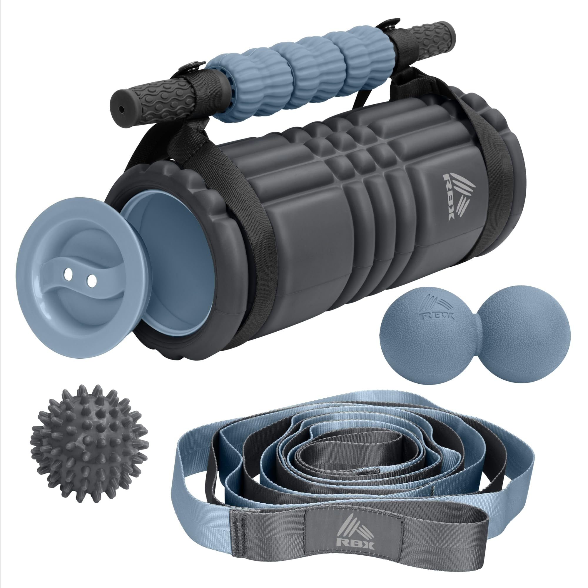 RBX 5-in-1 Stretch & Recovery Massager Set, Includes Massage Roller ...