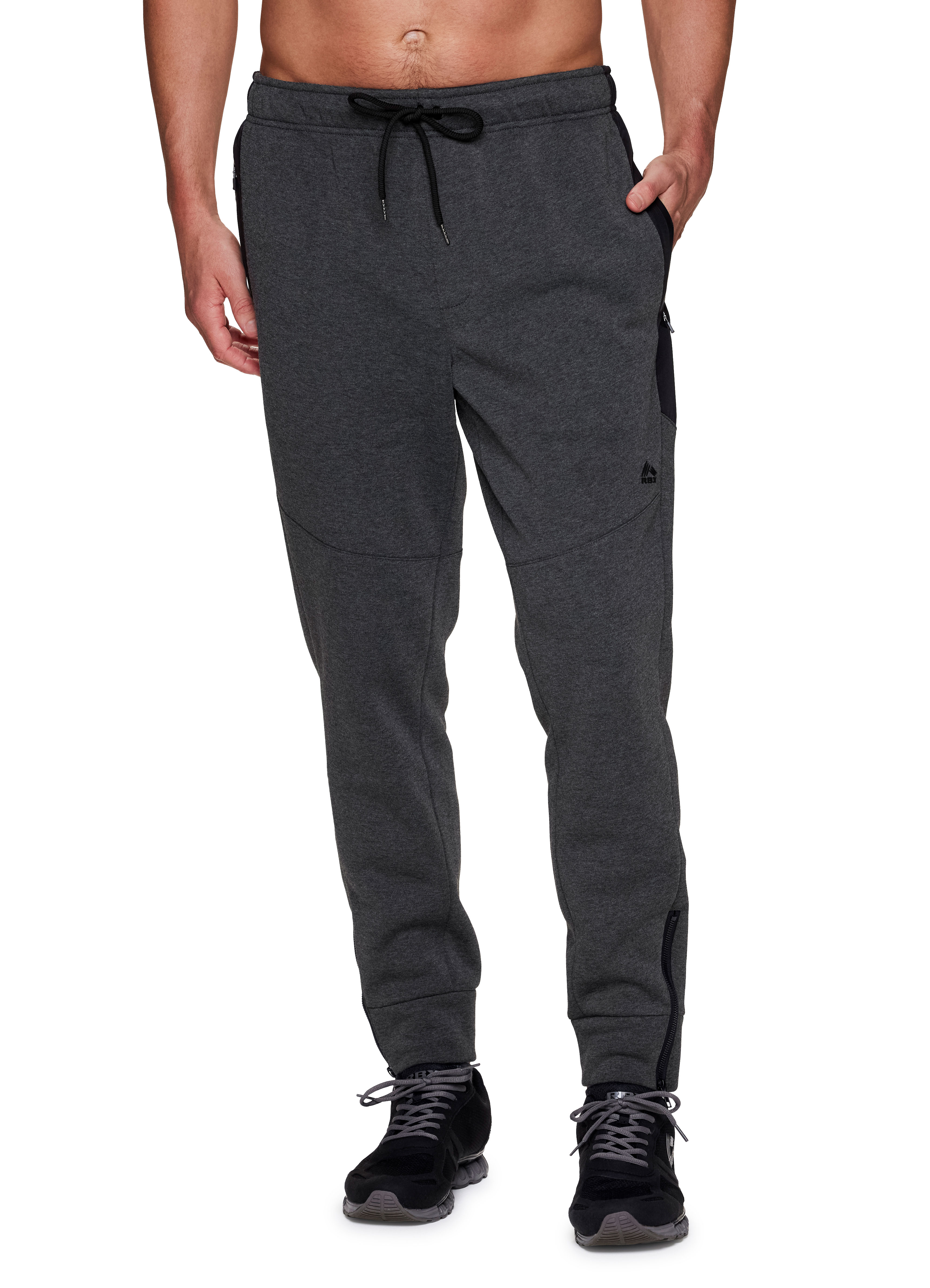 RBX Active Men's Fleece/Woven Jogger Sweatpants with Bonded Zip Pockets ...