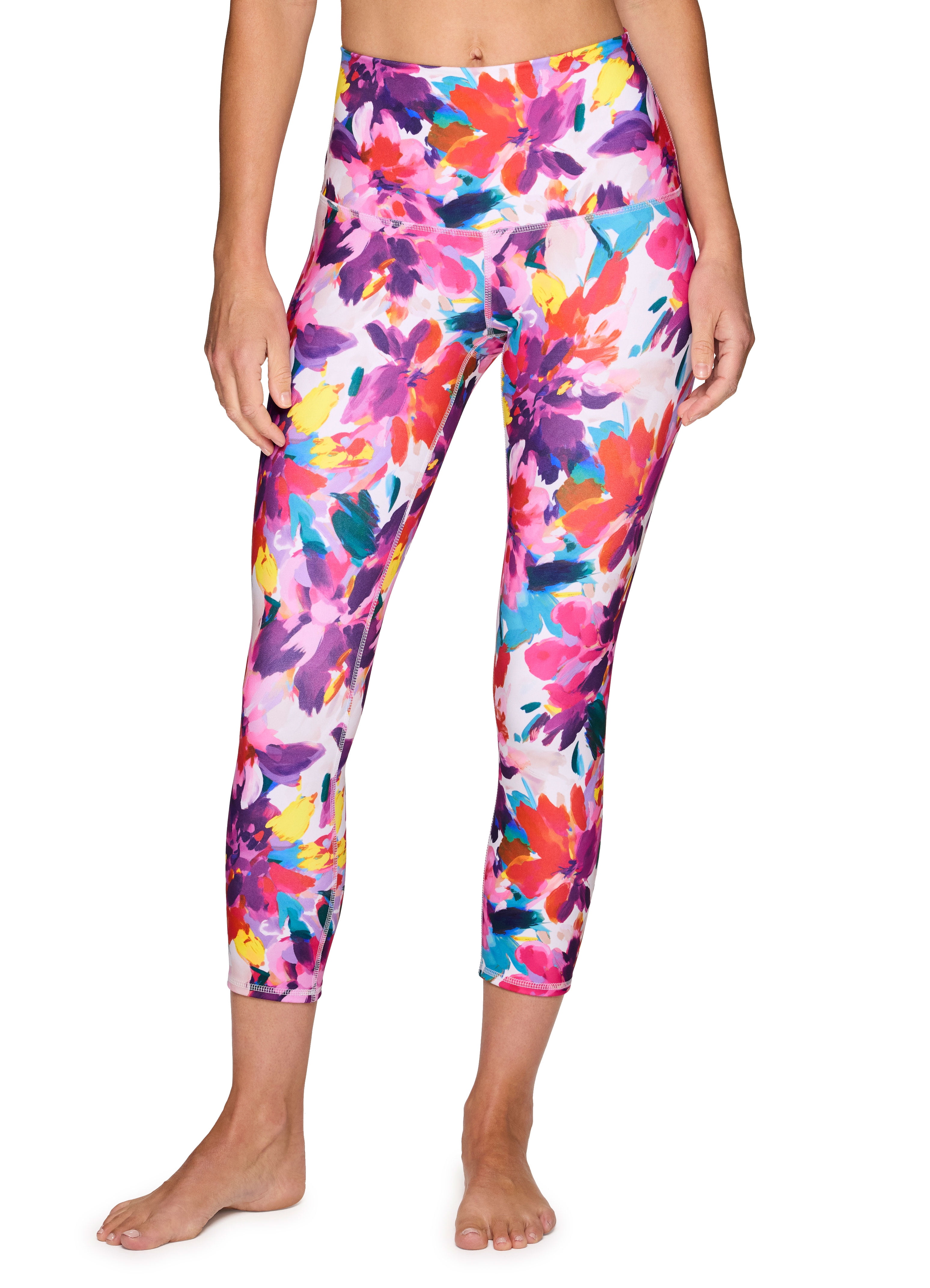 RBX Active Women Pink Tropical Floral Printed Capri Legging - Walmart.com