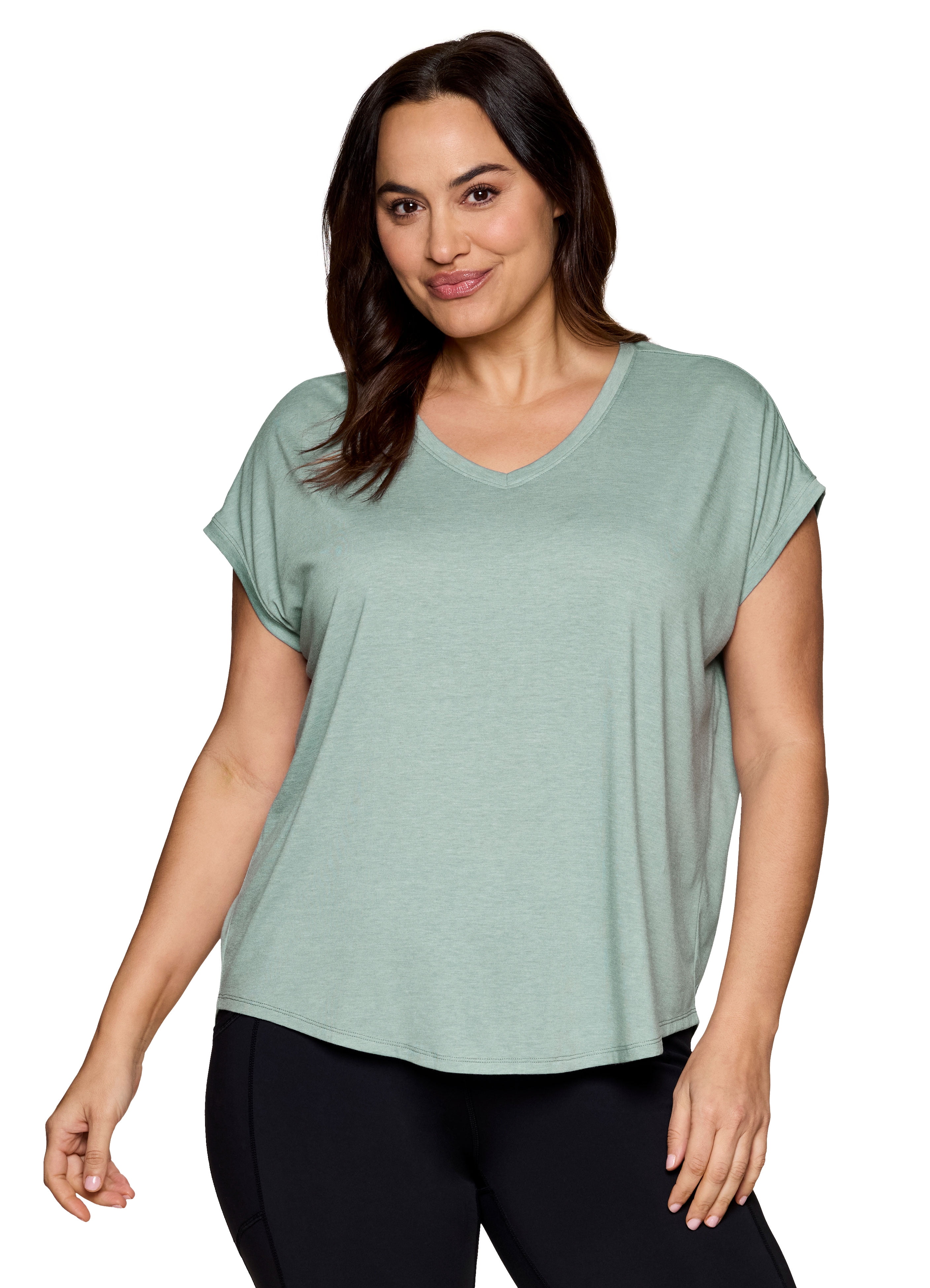 RBX Active Women's Plus Size Yoga V-Neck Soft Jersey Tee - Walmart.com