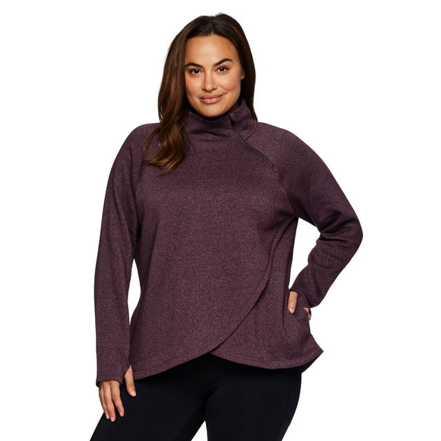 RBX Active Women's Plus Size Zip Mock Neck Fleece Pullover Sweatshirt ...