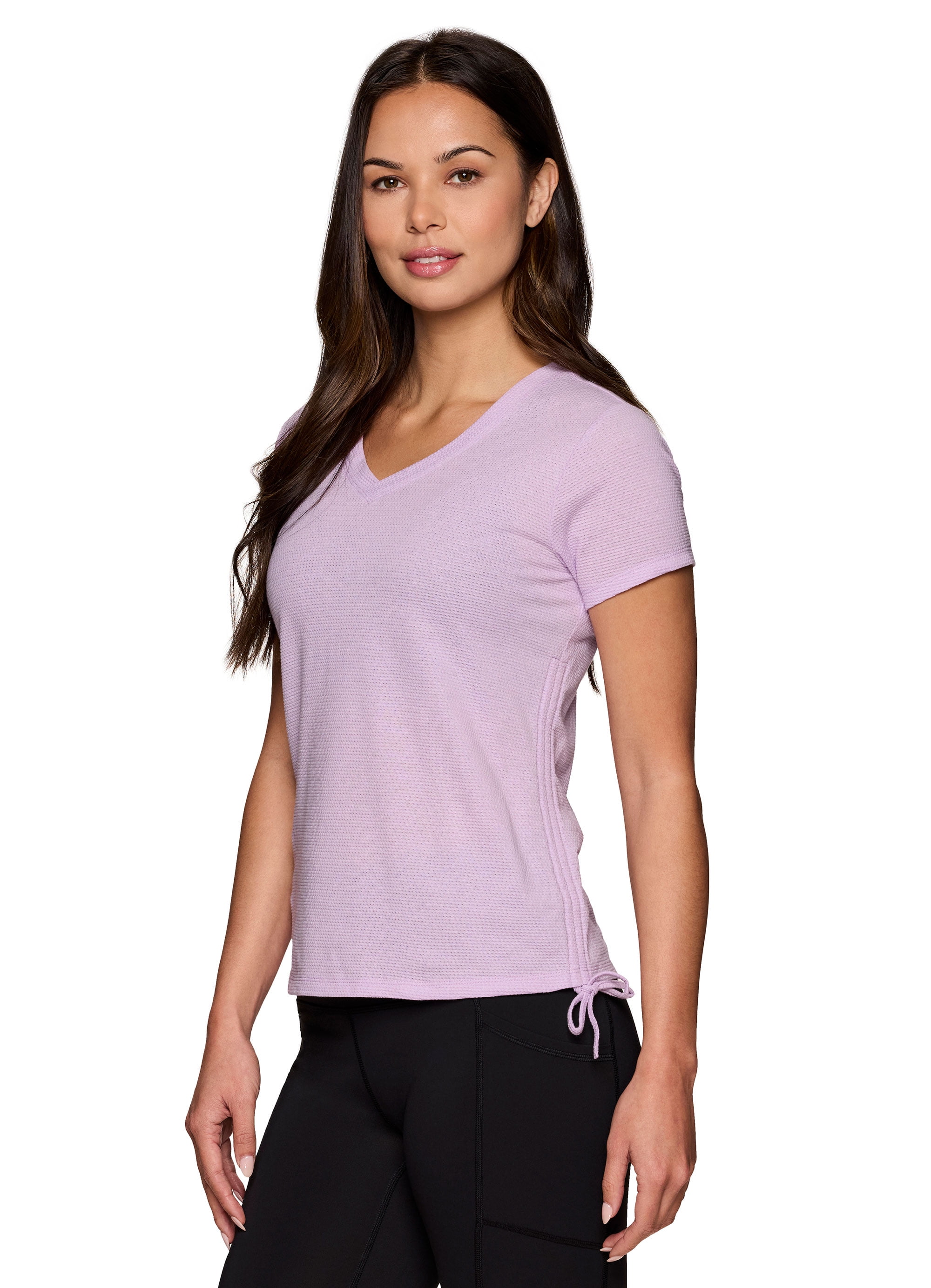 RBX Active Women's Ruched Side Tie Textured Cotton-Blend T-Shirt ...