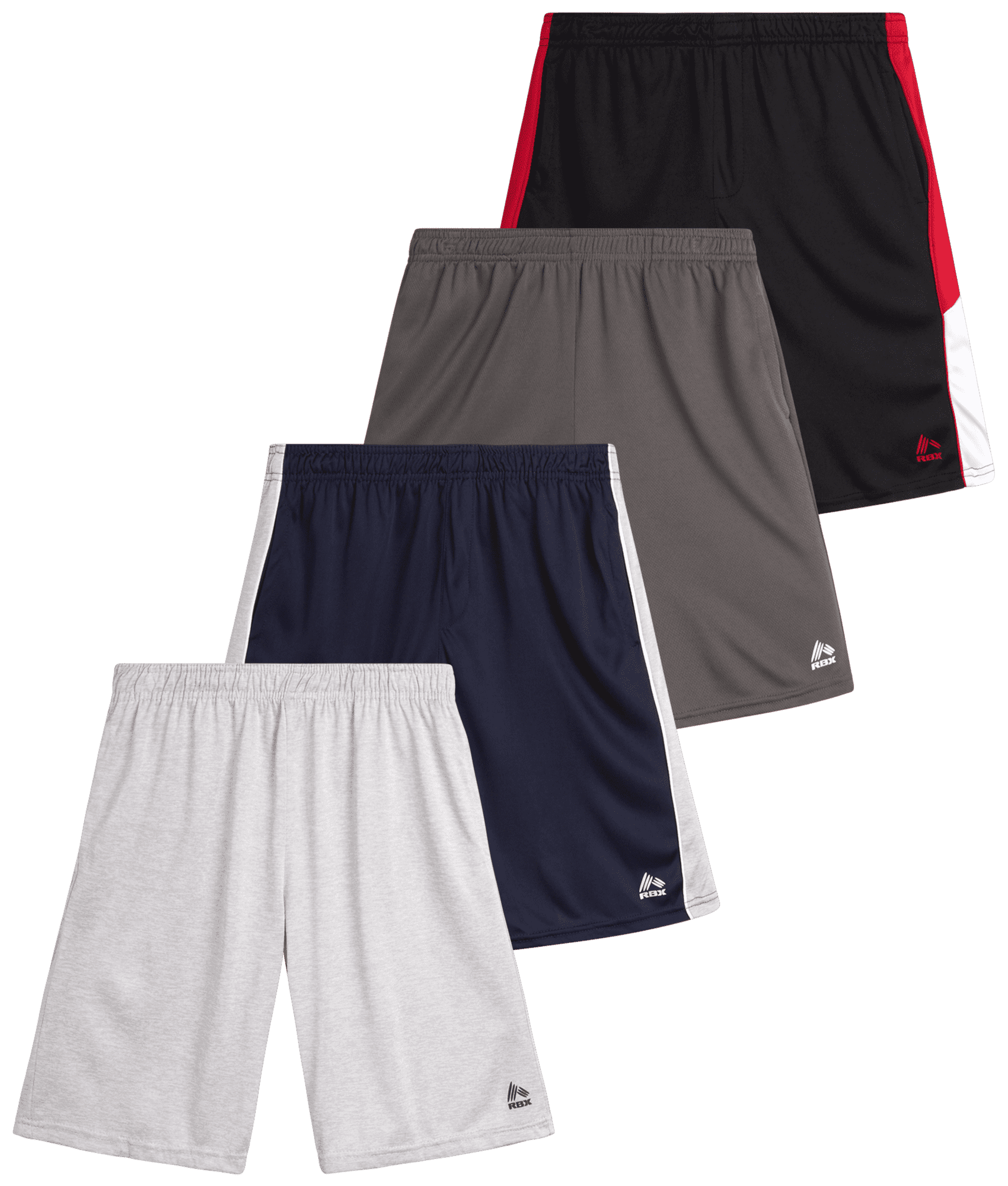RBX Boys’ Active Shorts – 4 Pack Athletic Performance Basketball Shorts ...