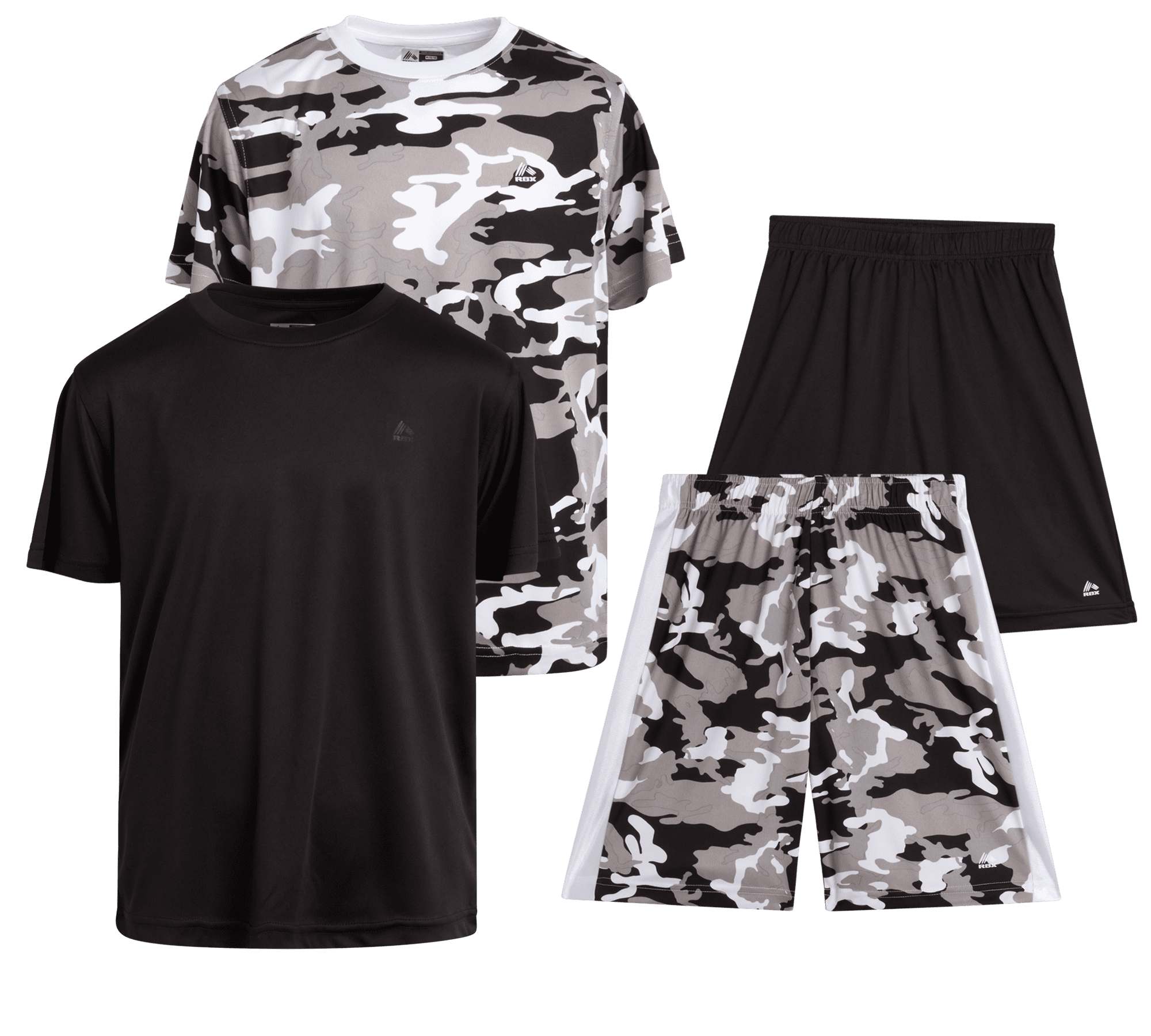 RBX Boys' Athletic Shorts Set, 4-Piece Dry Fit T-Shirts and Mesh Gym ...