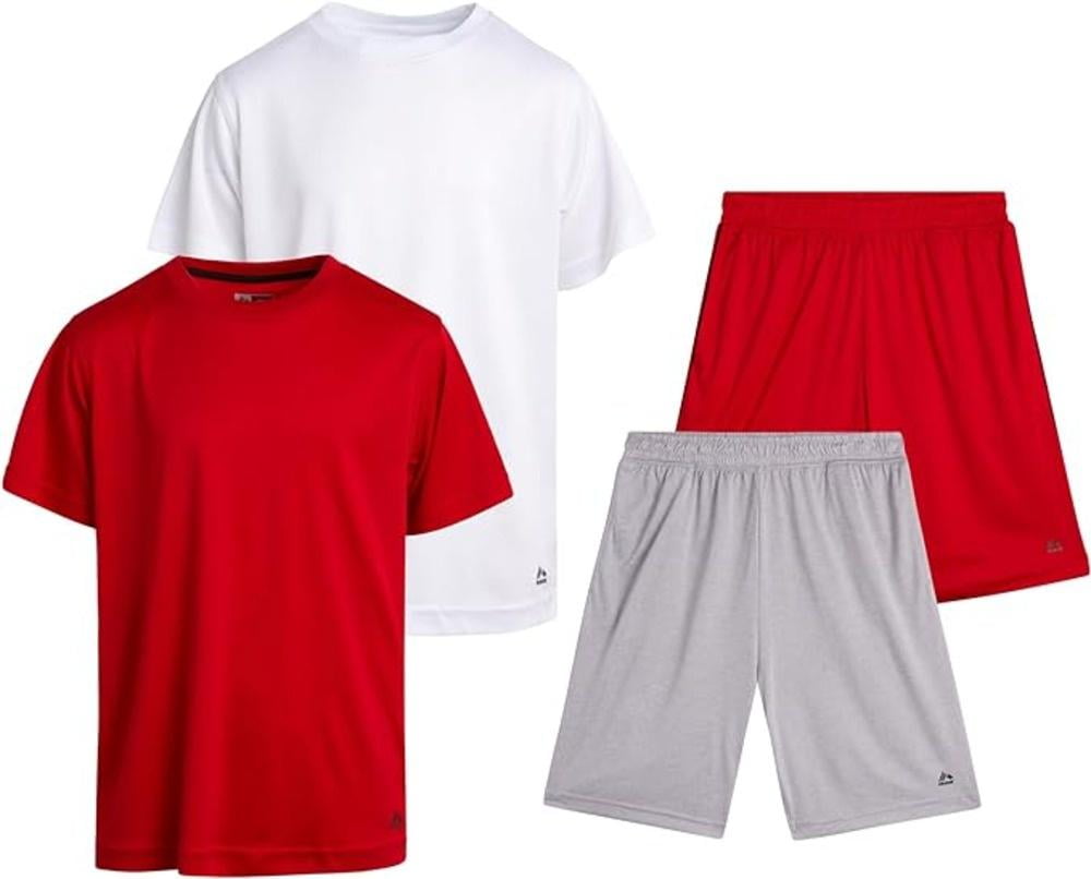 RBX Boys' Active Shorts Set - 4 Piece Dry FIt T-Shirt and Performance ...