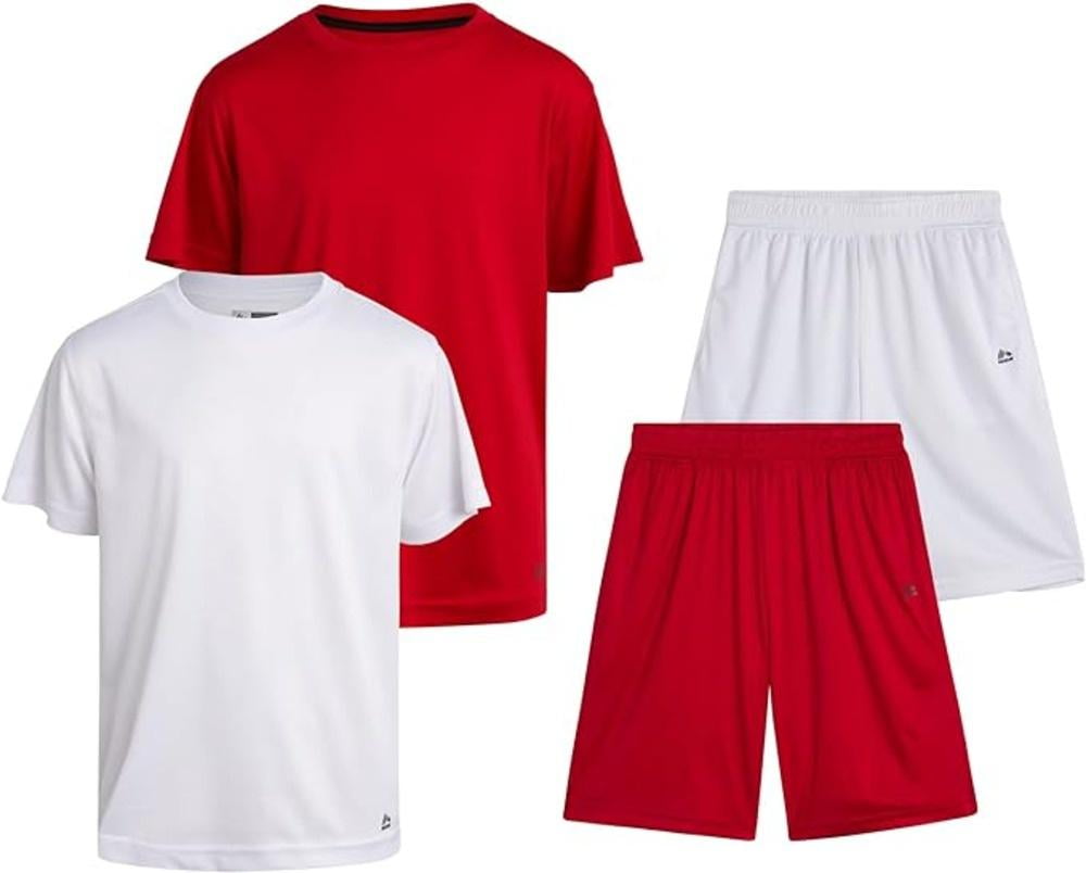 RBX Boys' Active Shorts Set - 4 Piece Dry FIt T-Shirt and Performance ...