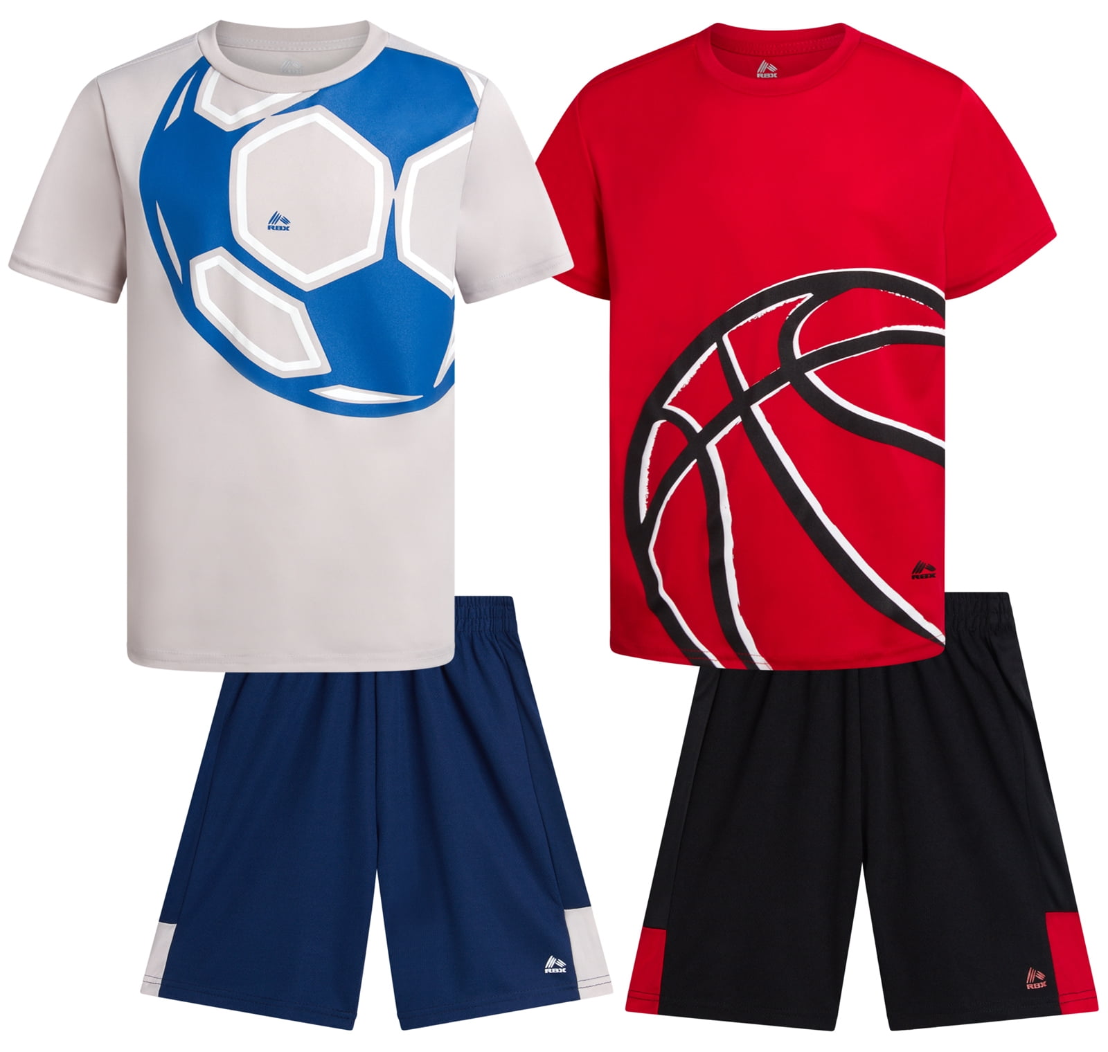 RBX Boys' Active Shorts Set - 4 Piece Poly Stretch Graphic T-Shirt and ...