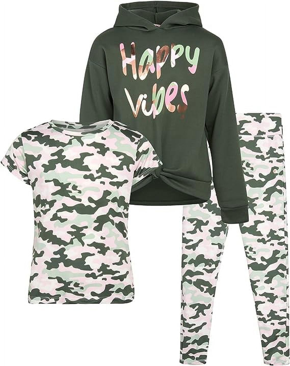 RBX Girls' Legging Set - 3 Piece Fleece Hoodie, Tee, and Leggings ...