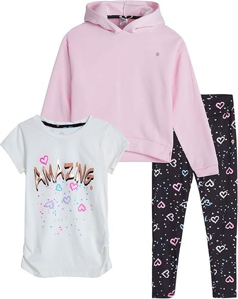 RBX Active Wear Kids Girls' Legging Set - 3 Piece Fleece Hoodie, Tee ...