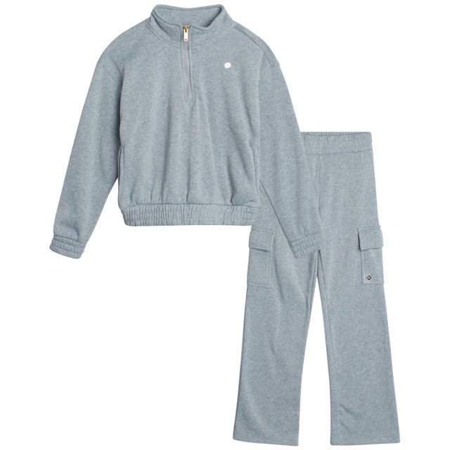 RBX Girls' Sweatsuit Set - 2 Piece Mock Neck Fleece Jacket and Wide Leg ...