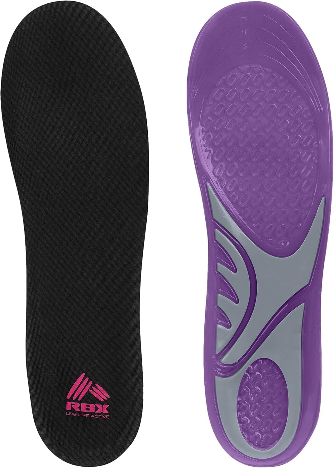 RBX Massaging Sport Gel All Day Comfort Insoles, Full Length (Women, 6 ...