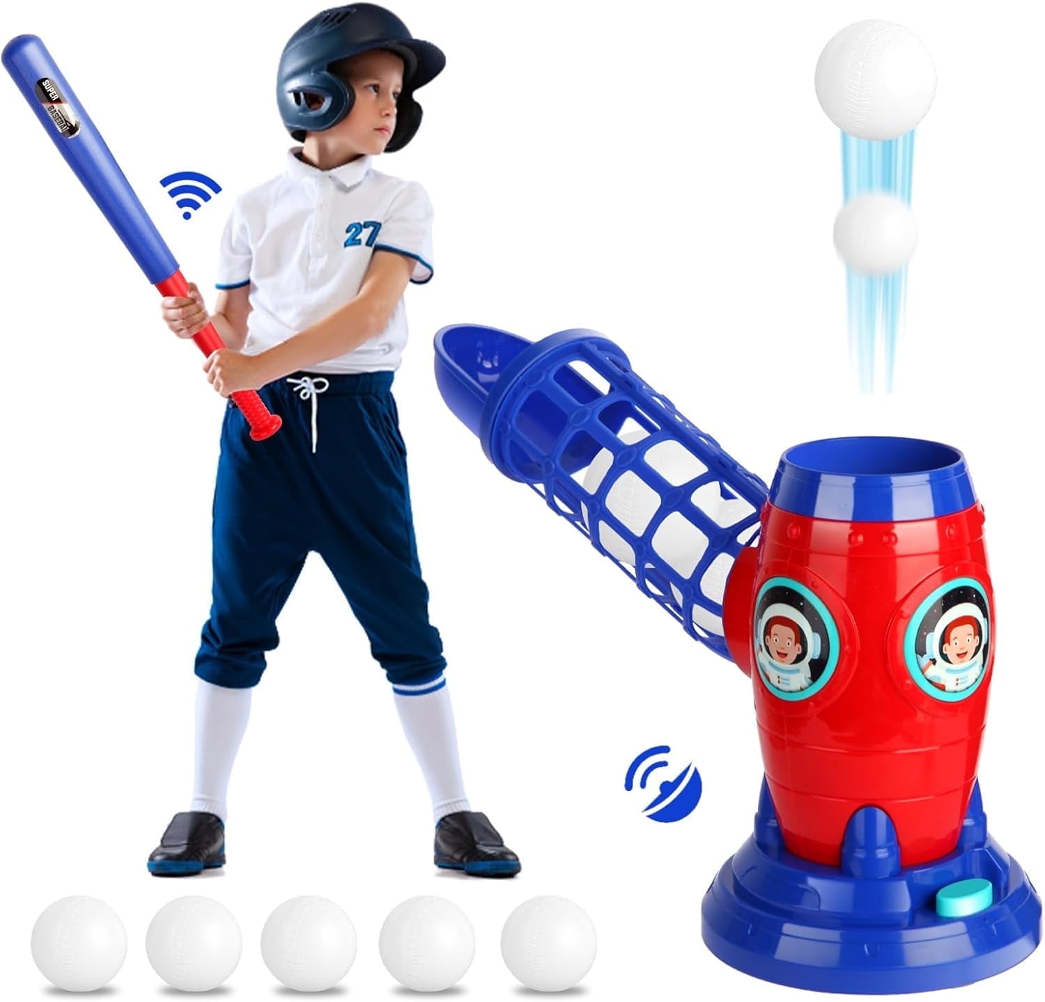 RC Baseball Pitching Machine Set Electronic with Remote Control Bat and ...