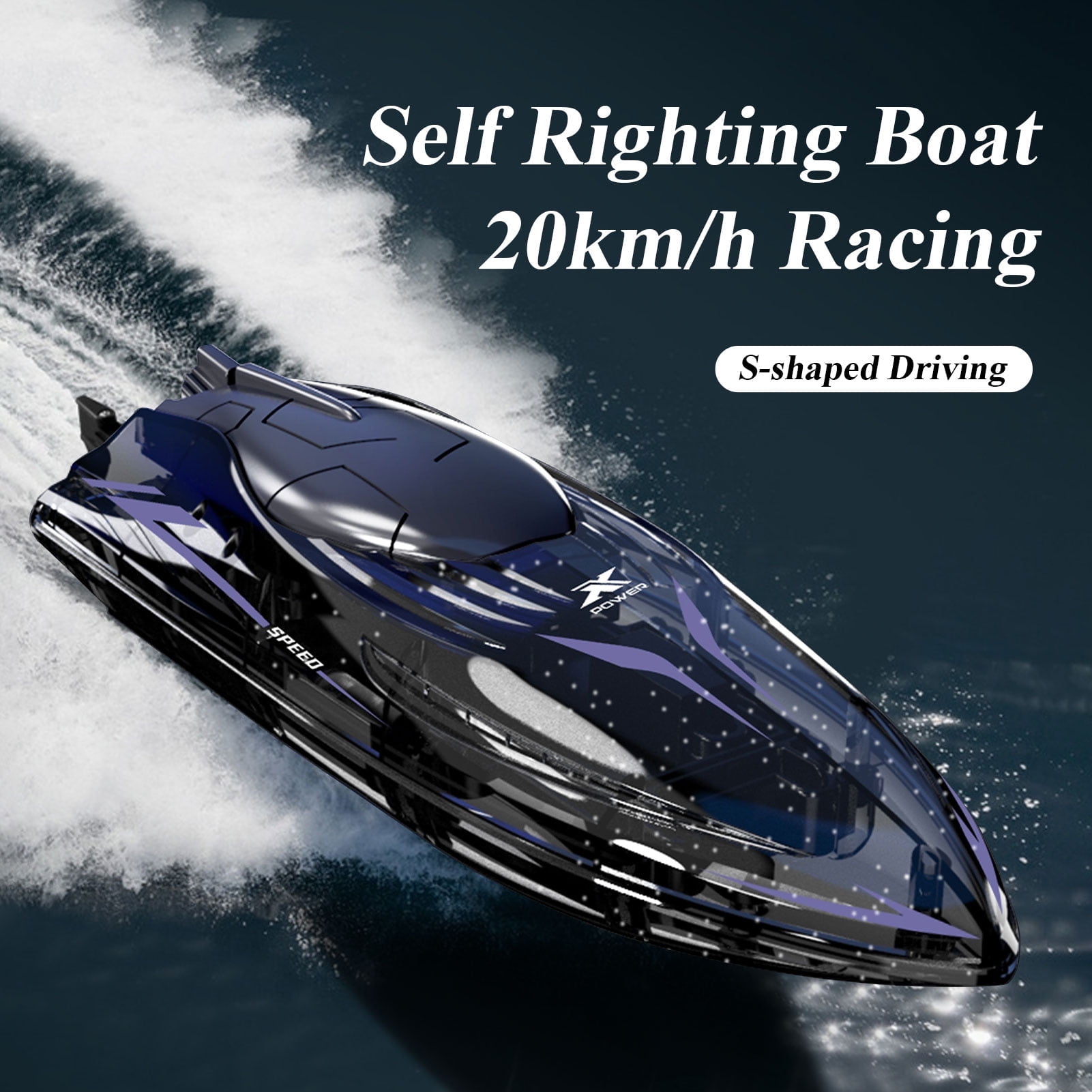 RC Boat with LED Light, Self Righting Racing Boat for Pools and Lakes ...