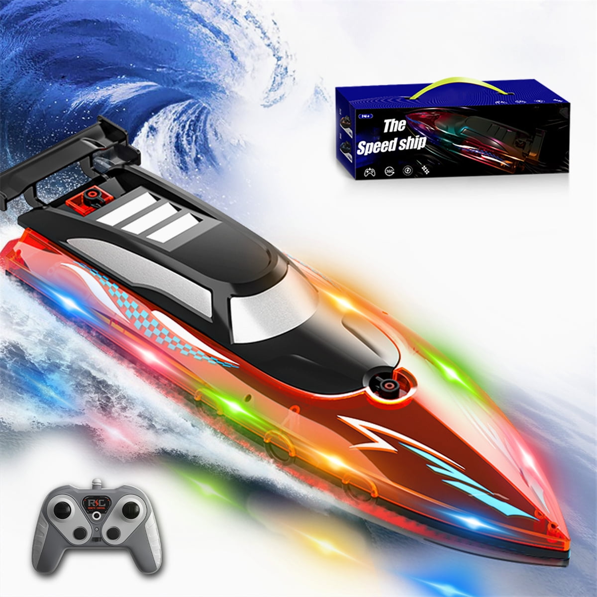 RC Boat Remote Control Boat with LED Light for Kids Adults, 20+ MPH 2 ...