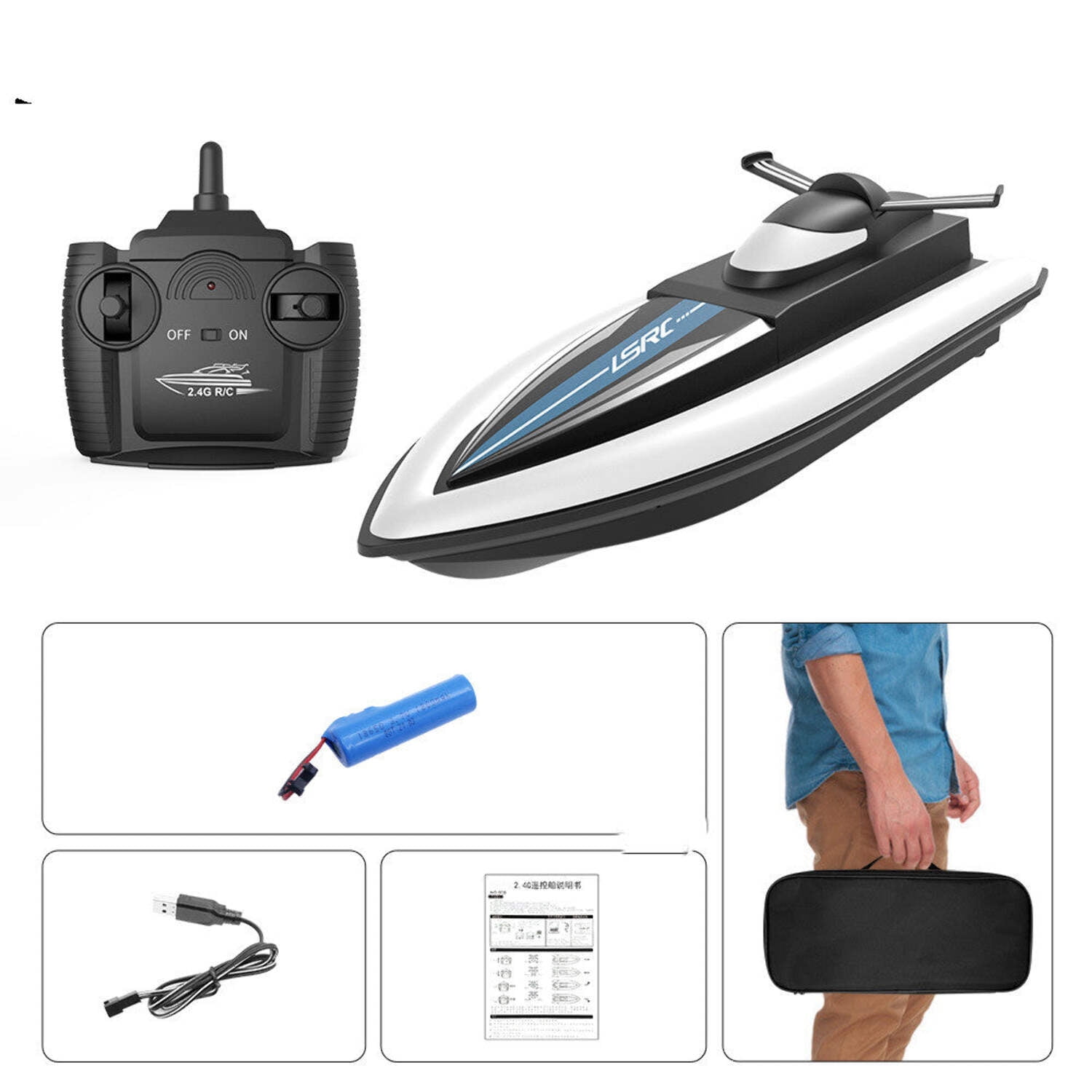 RC Boat Toy High Speed Racing Boat Waterproof 2.4G Electric Radio Dual ...