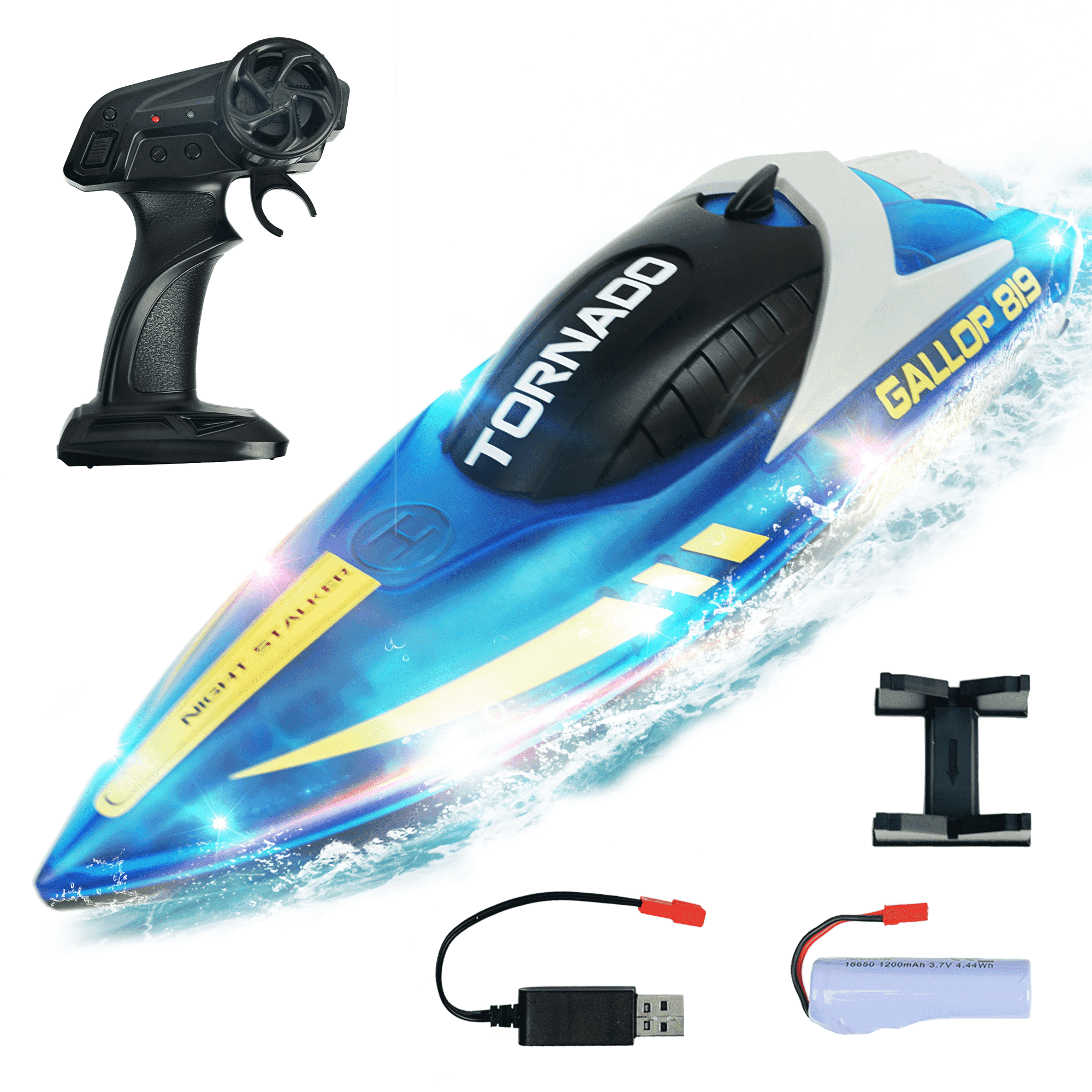 RC Boats, YCFUN 15+MPH Fast Remote Control Boat with Led Lights for ...