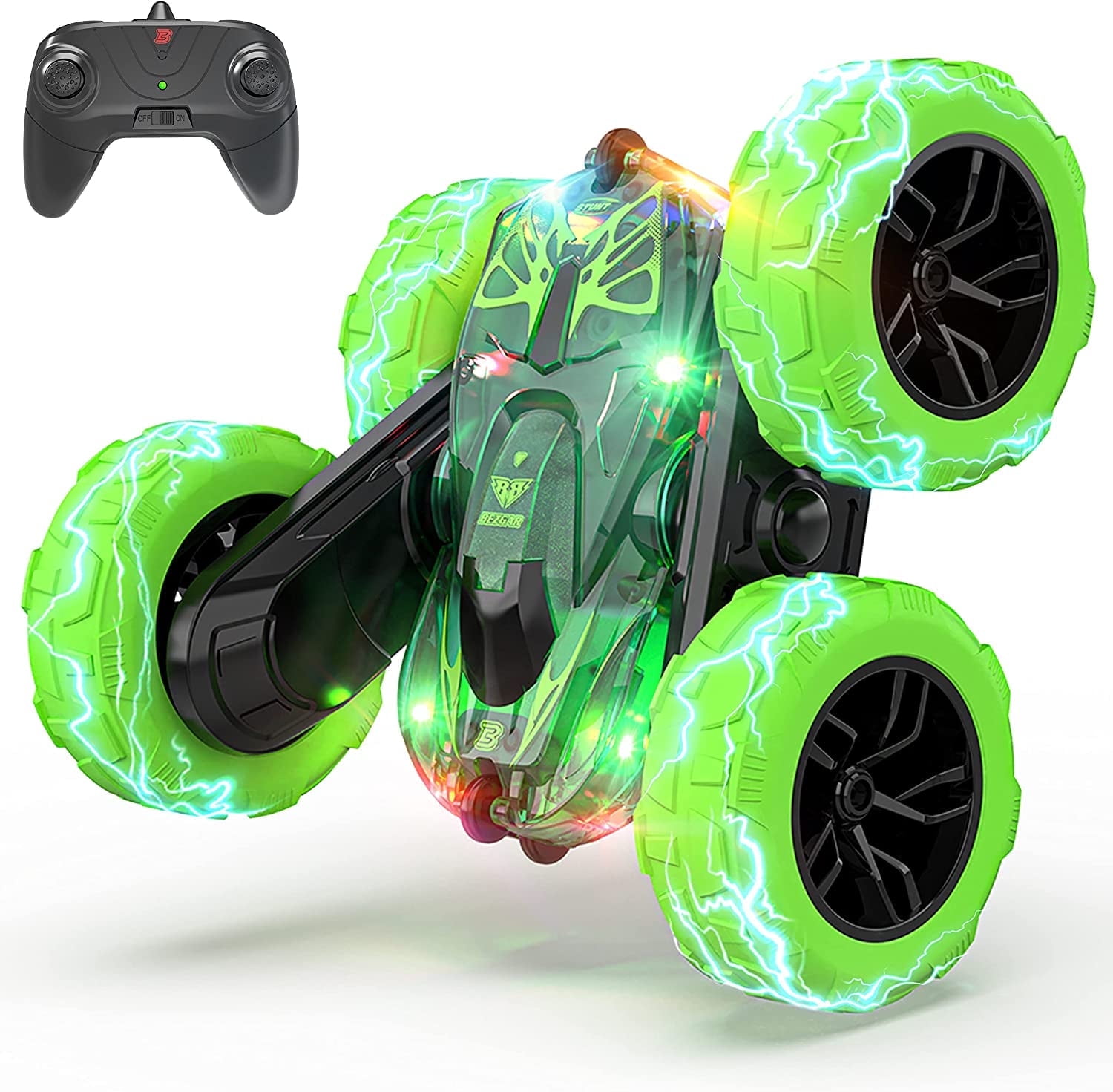 YCFUN RC Cars, LED Remote Control Stunt Car Toys for Kids, w ...