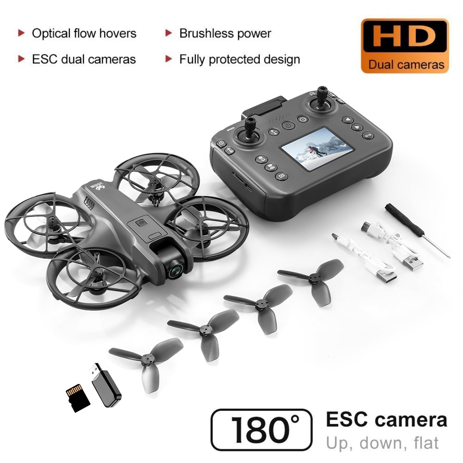 RC Drone, with 180 ° Dual Cameras, Optical Flow Positioning, 360 ...