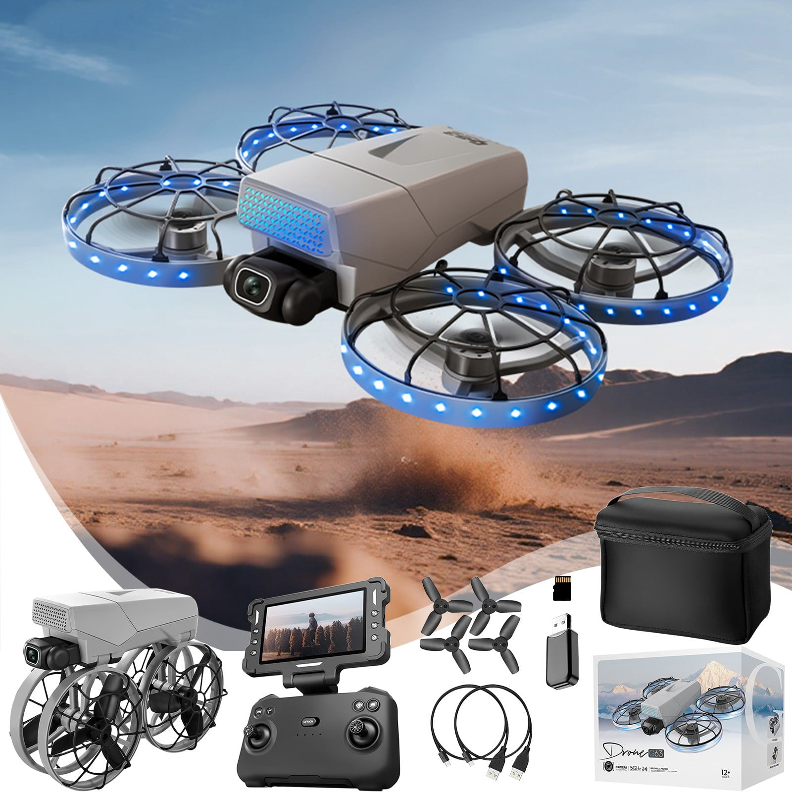 RC Drone with Screen Remote Control and LED Lights, Brushless Motor ...