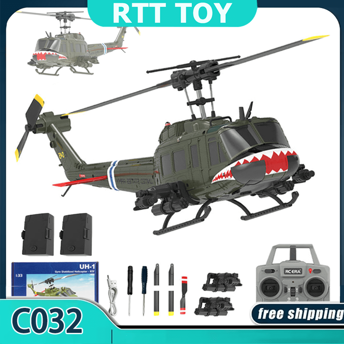 RC ERA C032 UH-1 Huey RC Helicopter, 6CH 2.4G Flybarless Helicopter ...