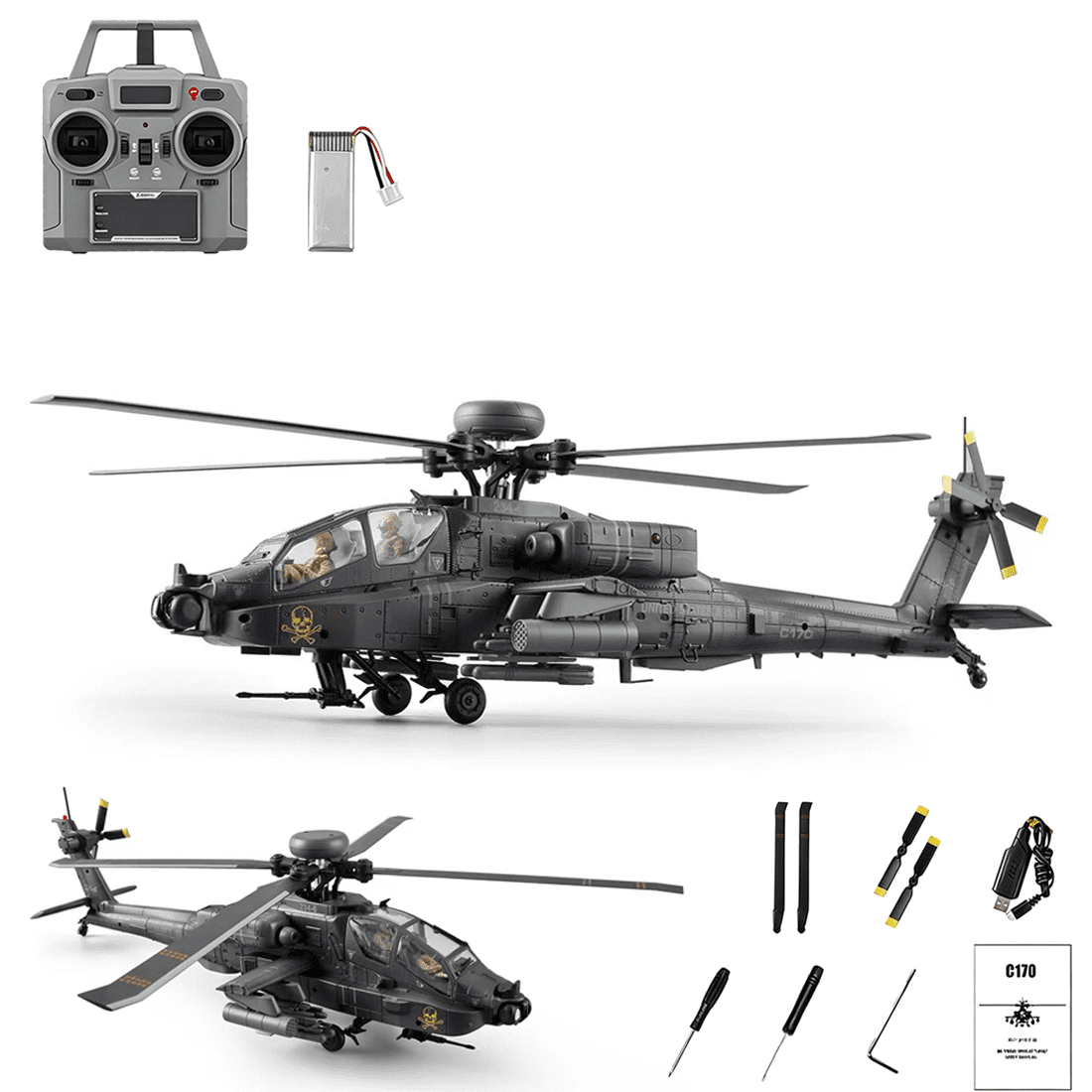 RC-ERA C170 AH-64D Brushless RC Helicopter, 1/48 Scale 2.4GHz 6CH ...