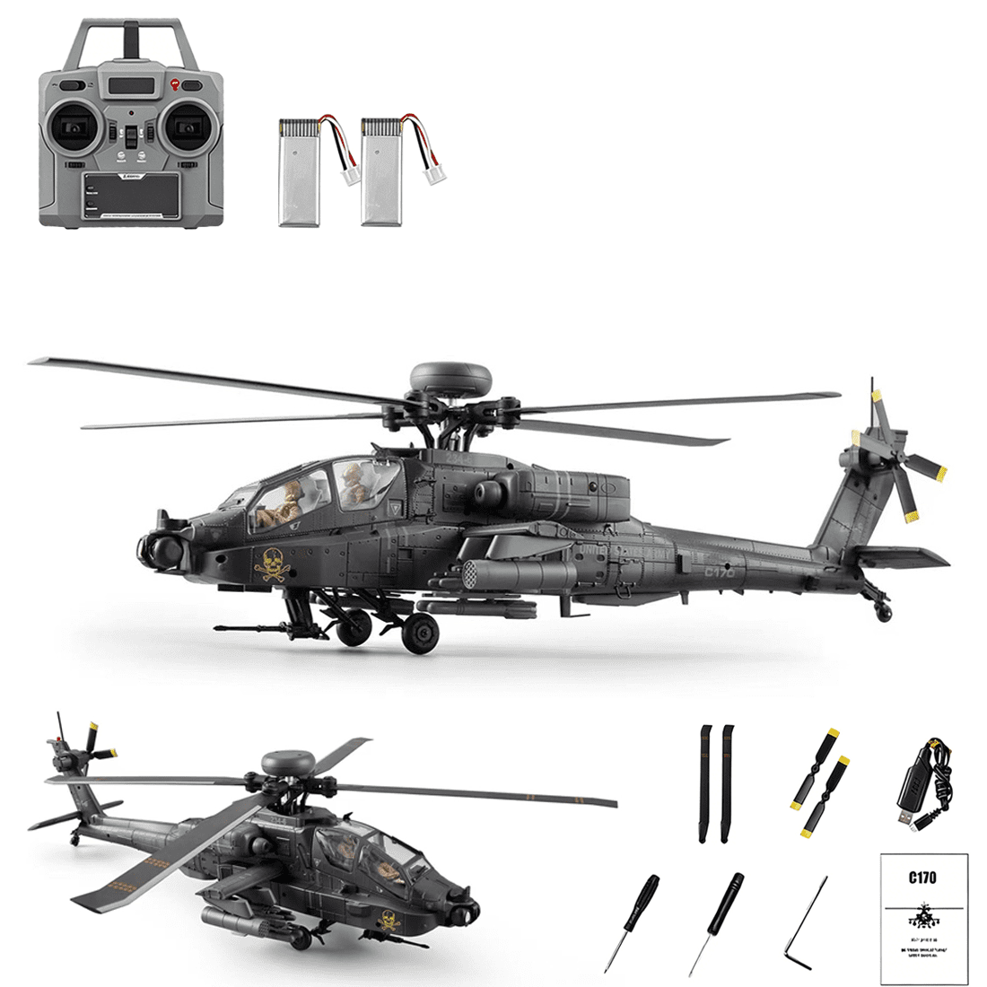 RC-ERA C170 AH-64D Brushless RC Helicopter, 1/48 Scale 2.4GHz 6CH ...